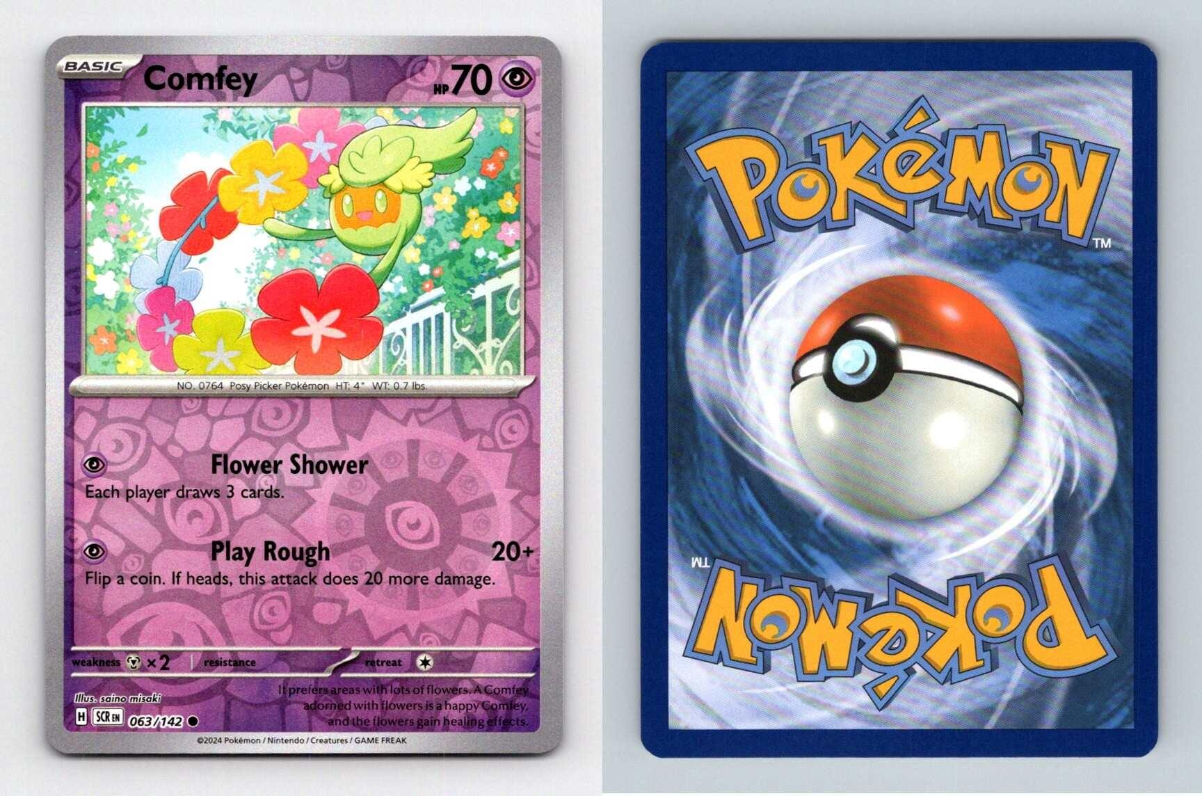 Comfey #63/142 SV Stellar Crown 2024 Reverse Holo Common Pokemon TCG Card