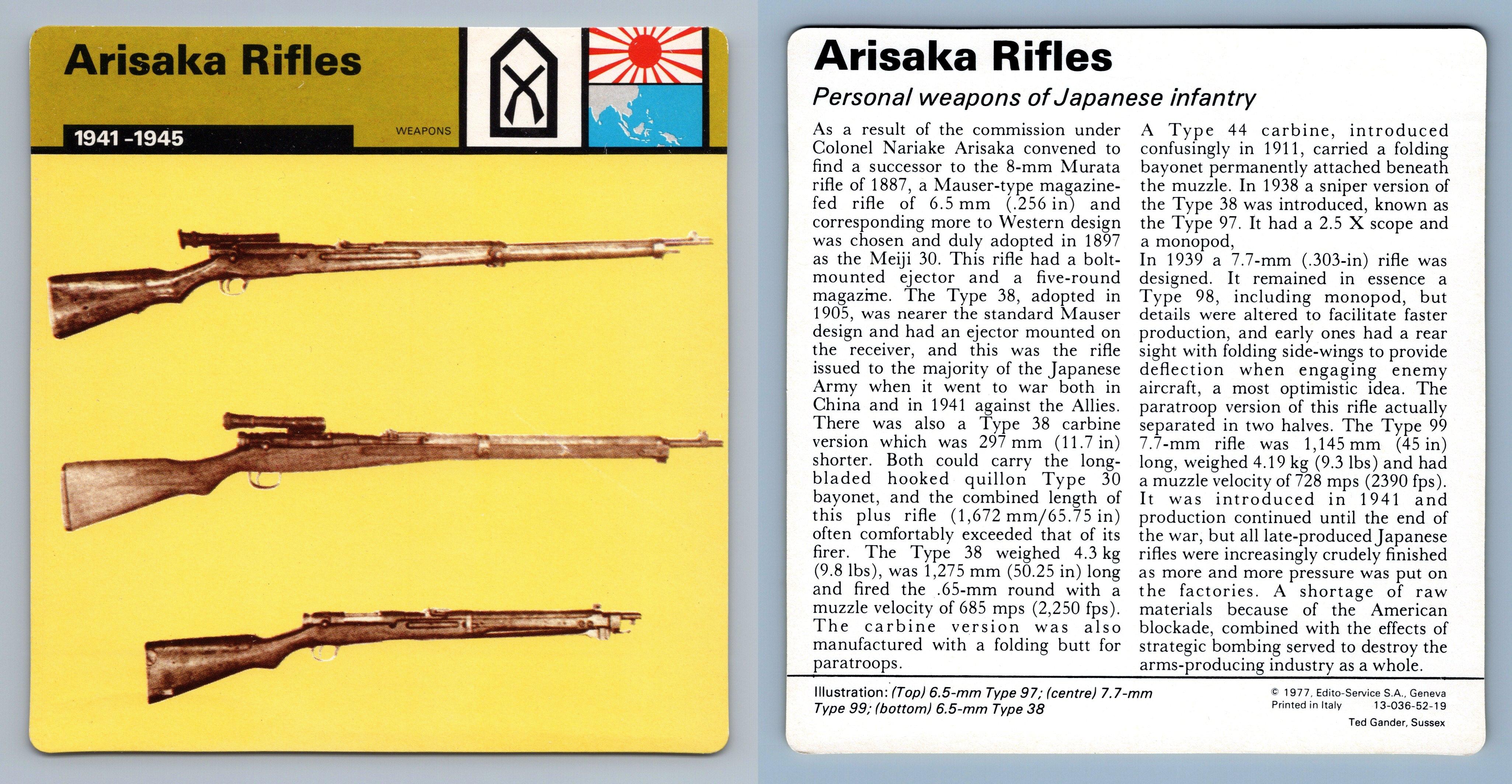 Arisaka Rifles - 1941-45 - Weapons - WW2 Edito-Service SA 1977 Card