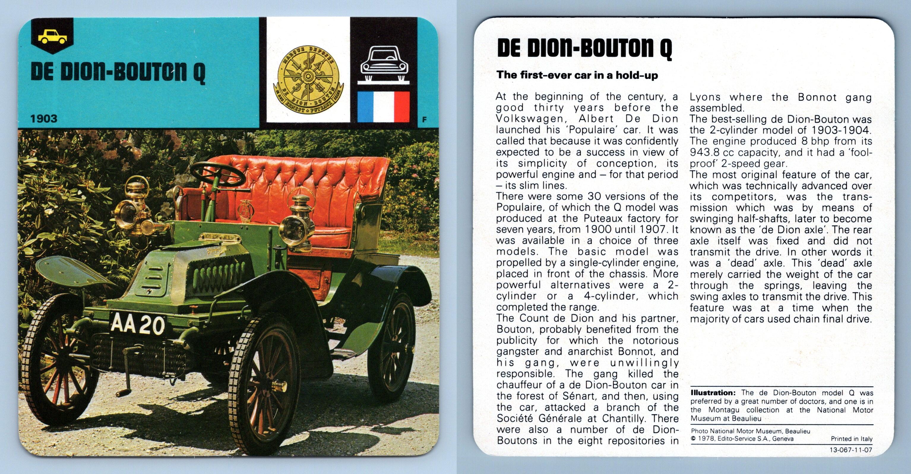 De Dion-Bouton Q - 1903 GT & Production Edito Service #11-07 Auto Rally ...