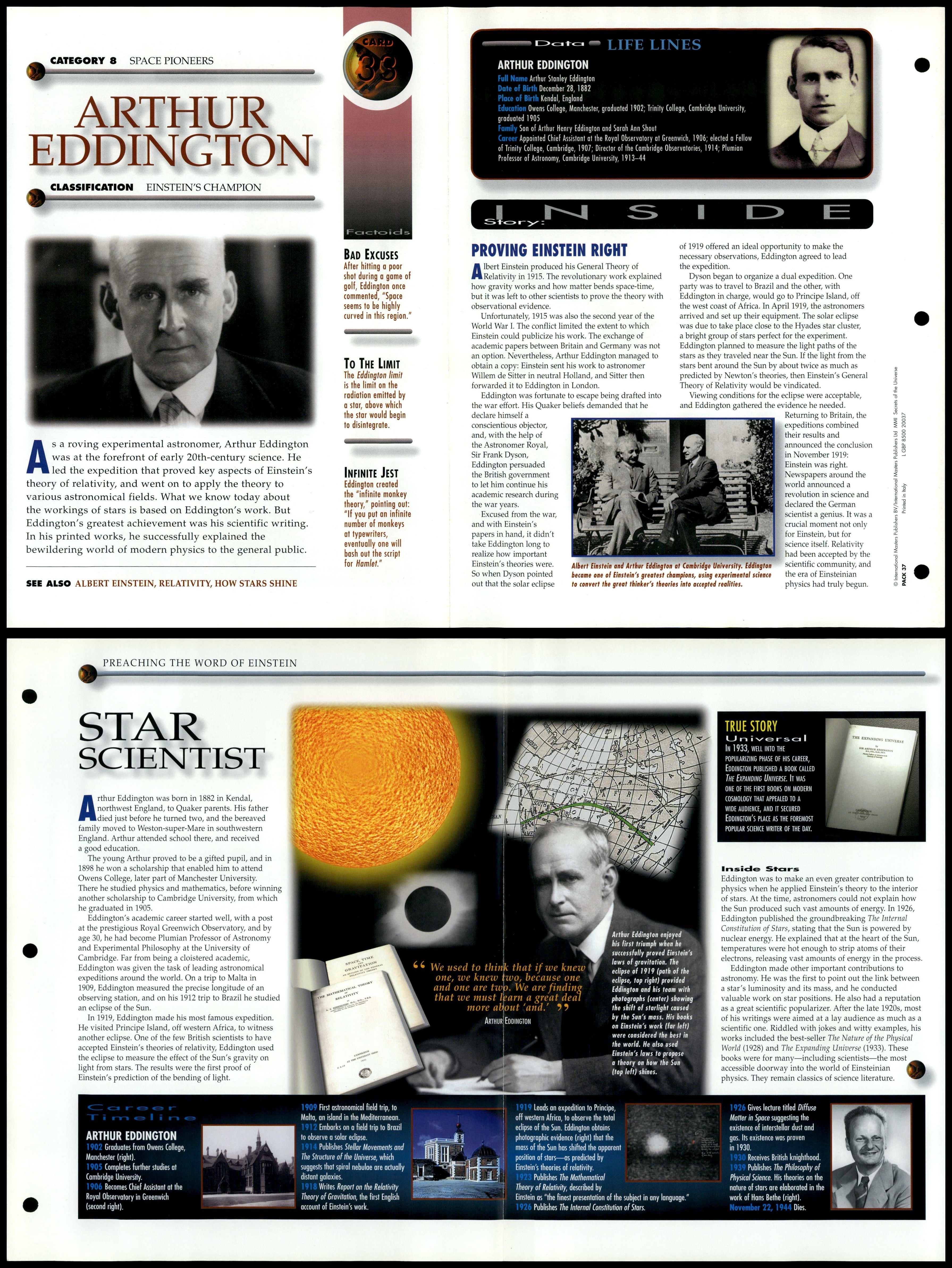 Arthur Eddington #33 Pioneers Secrets Of The Universe Fact File Fold ...