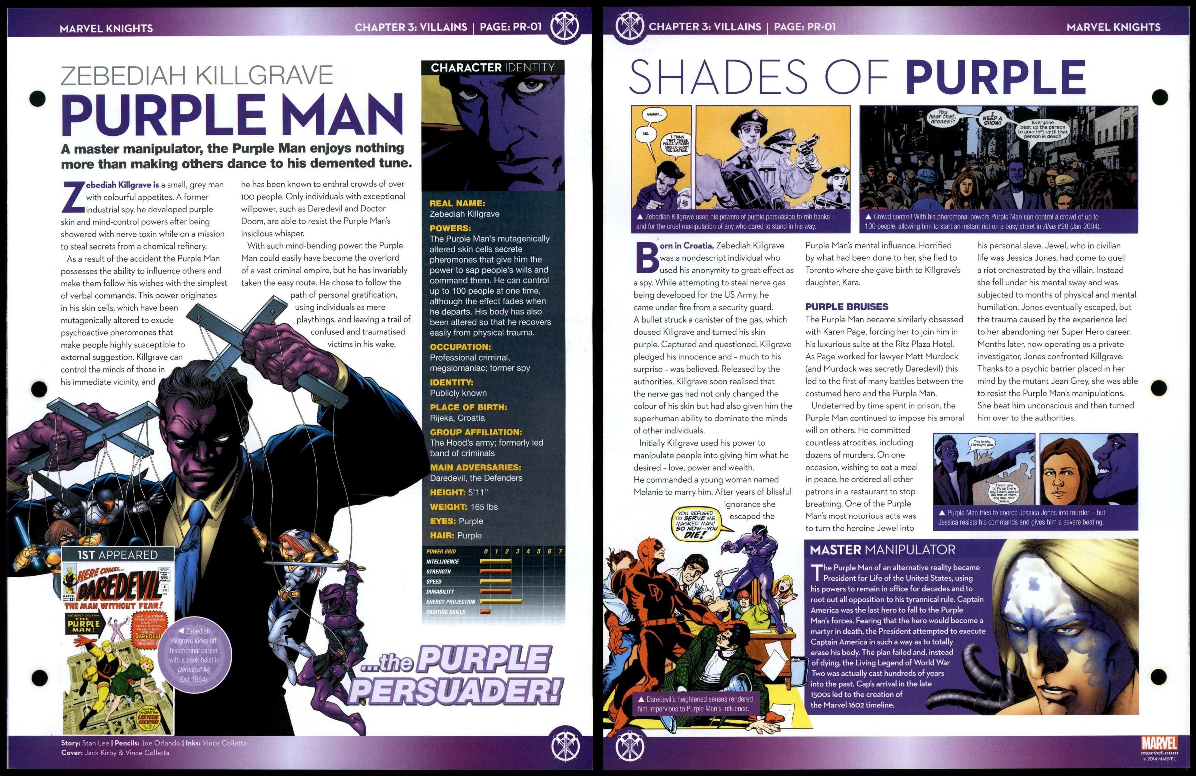 Purple Man - Zebediah Killgrave #PR-01 Villains - Marvel Knights Fact File Page