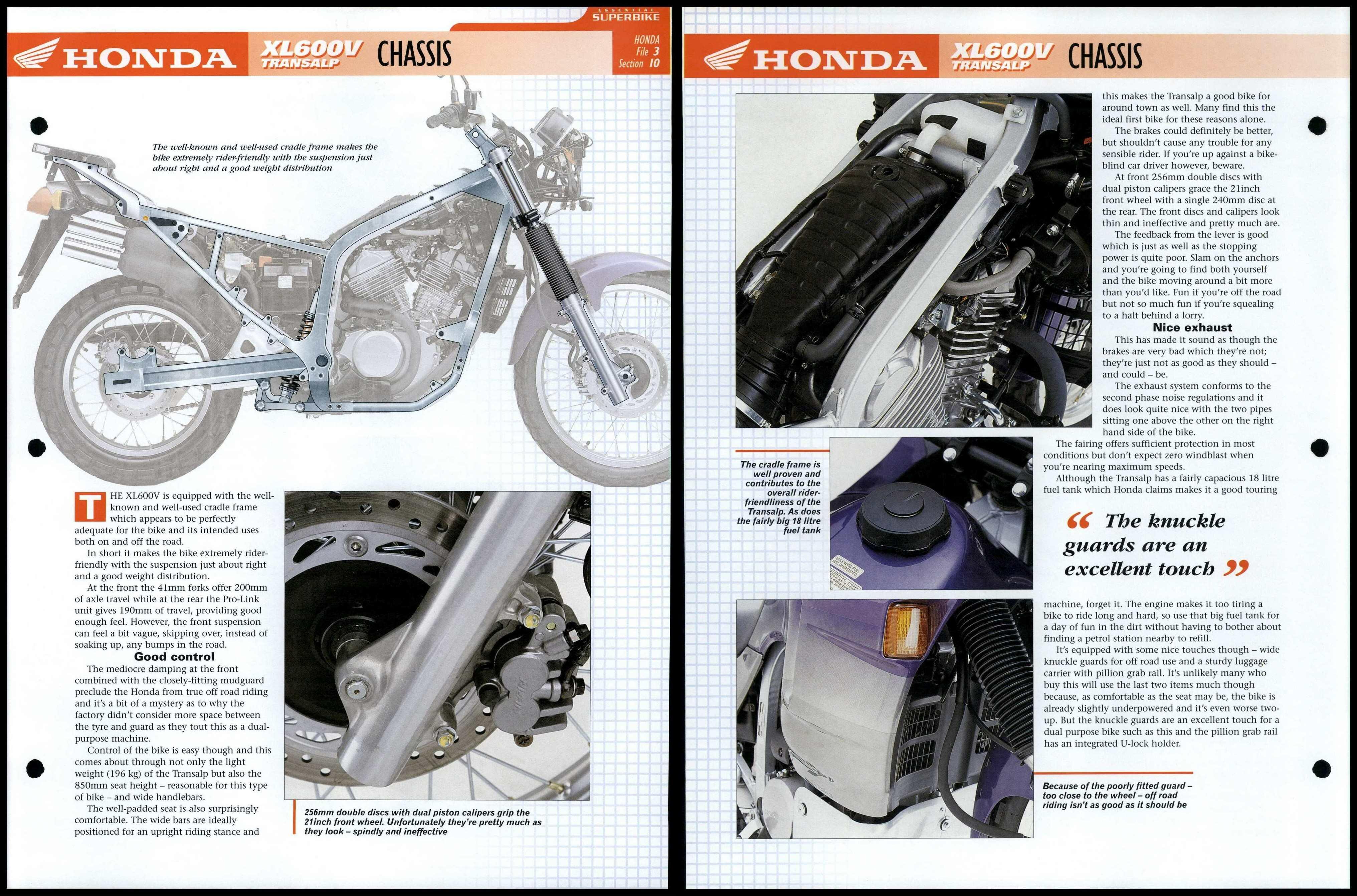 Honda XL600V Transalp - Chassis - Essential Superbike Data File Page