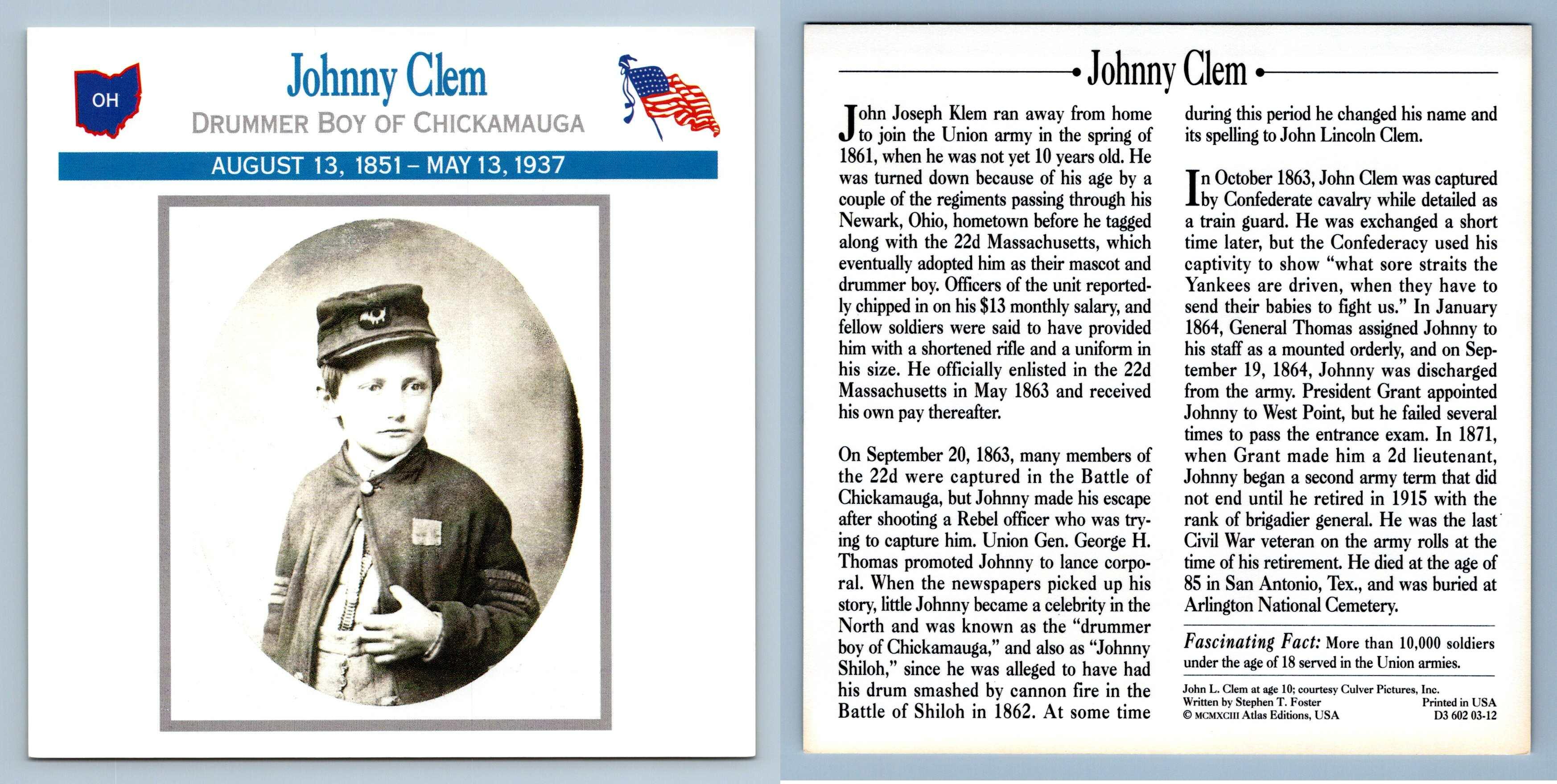 Drummer Boy Of Chickamauga - Johnny Clem - Officers - Atlas Ed. Civil ...