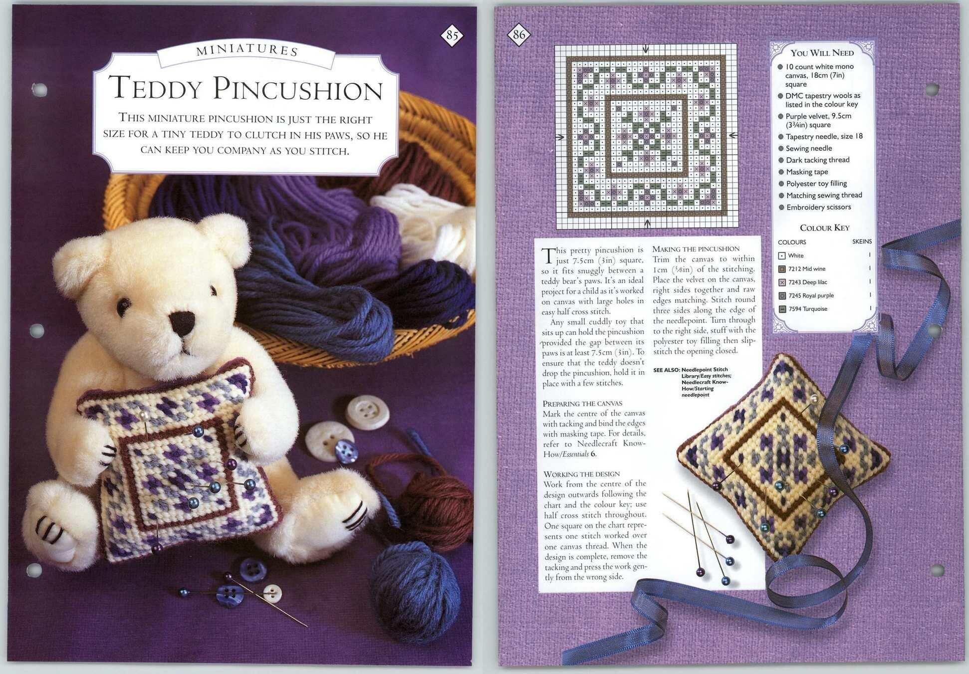 Teddy Pincushion #85-86 Miniatures - Needlecraft Magic Pattern