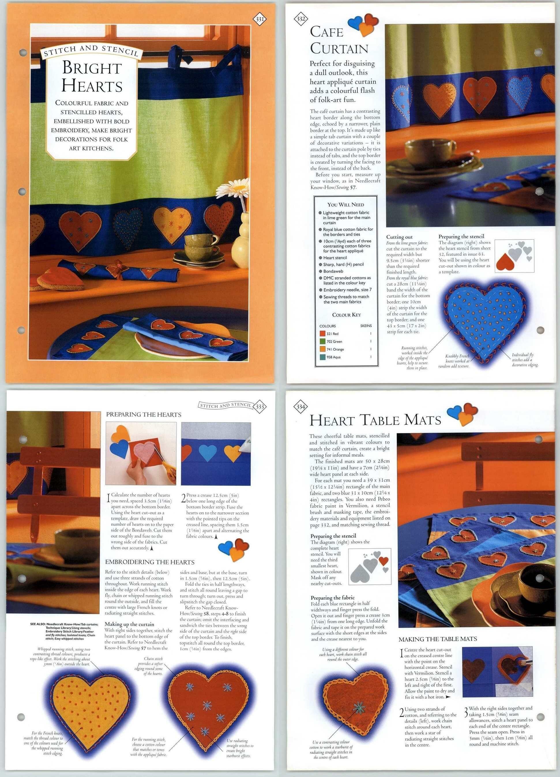 Bright Hearts #331-334 Stitch & Stencil - Needlecraft Magic 2 Page Pattern