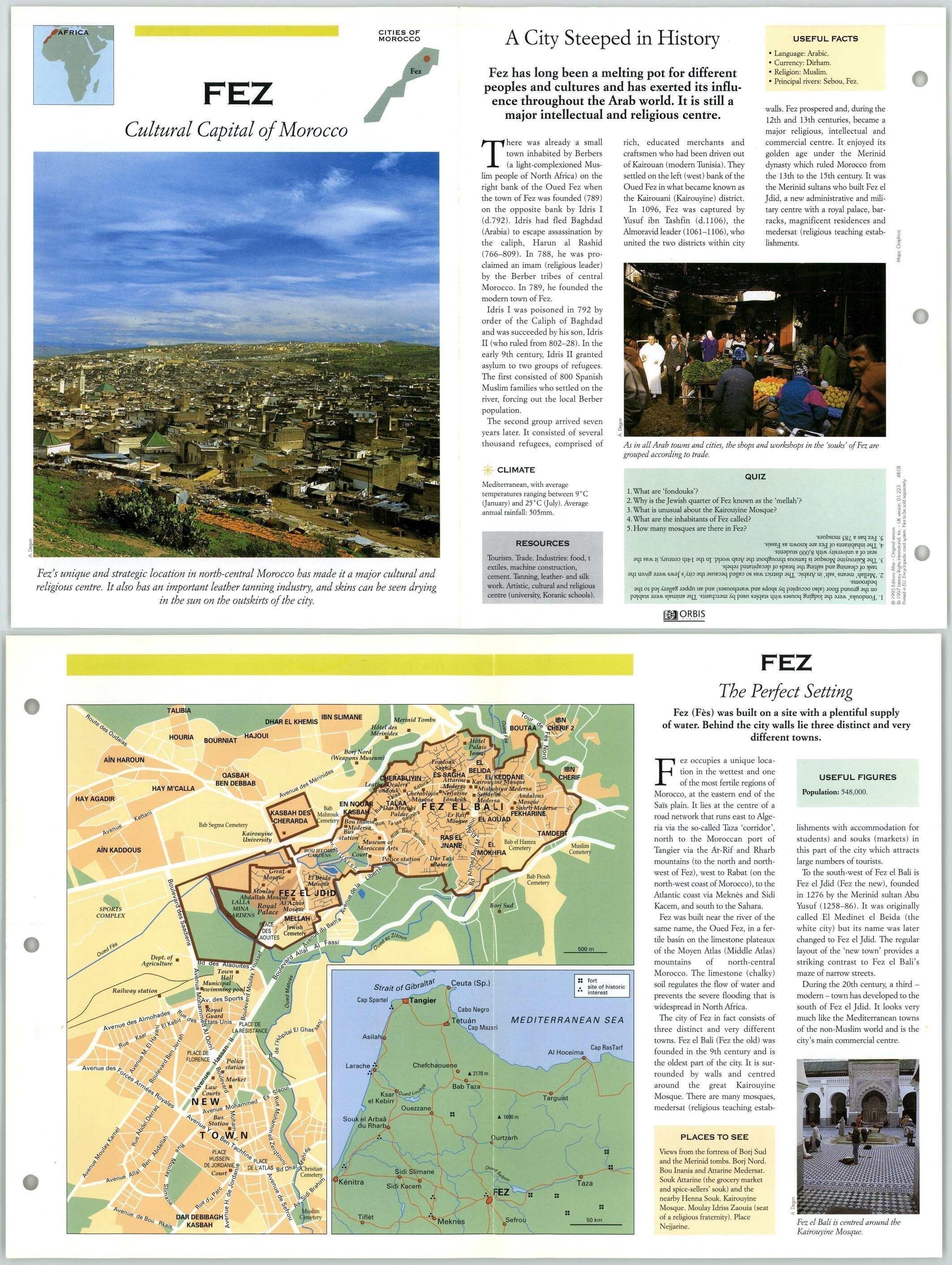 Fez - Africa - Atlas Of The World - Fact File Fold-Out Page