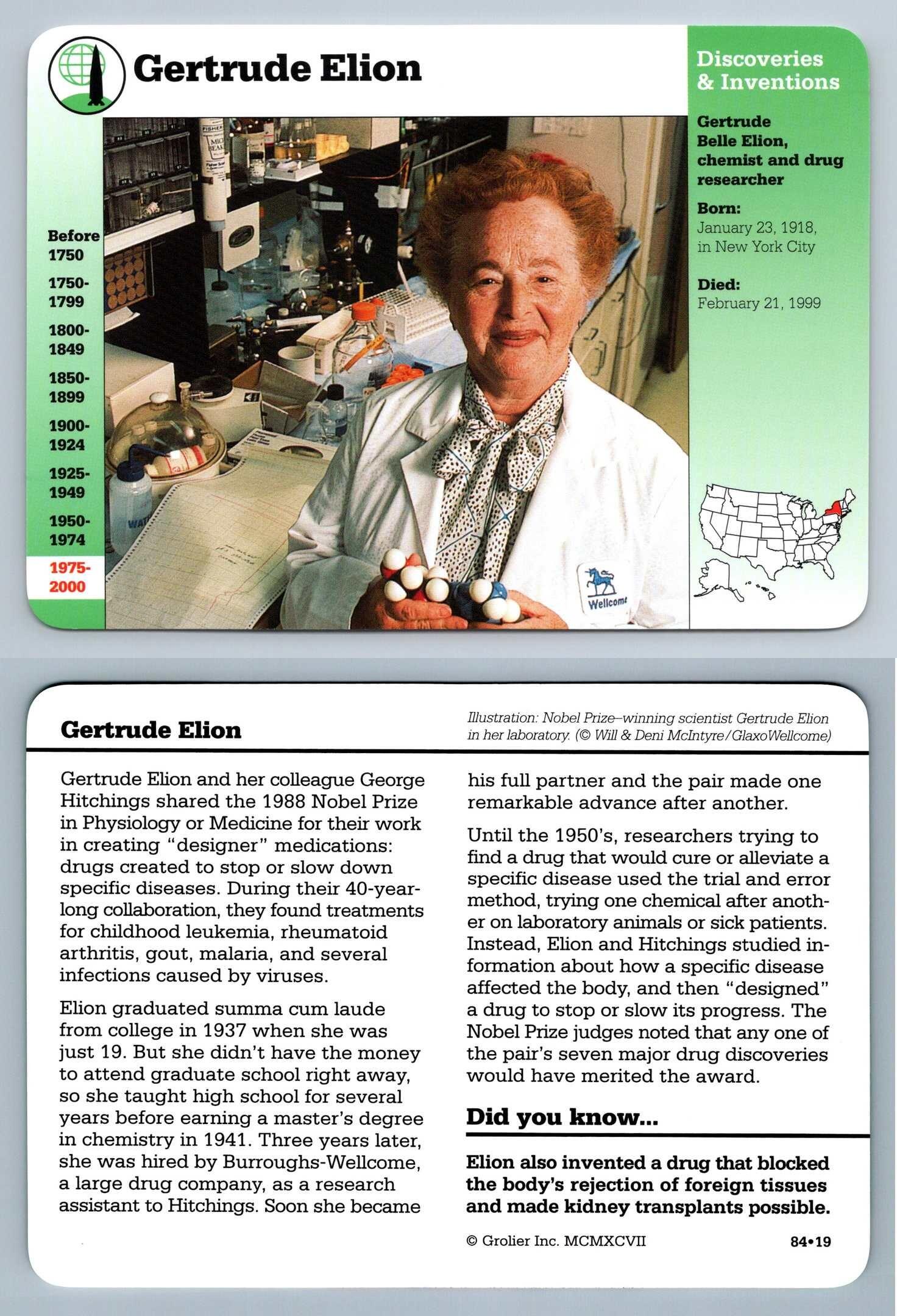 Gertrude Elion #84.19 Discoveries & Inventions - Story Of America ...