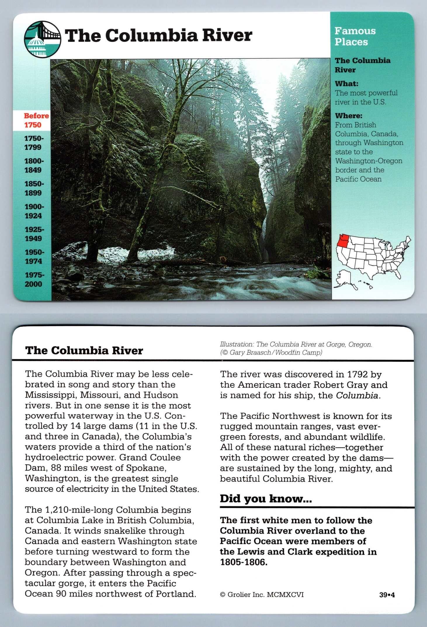 The Columbia River #39.4 Famous Places - Story Of America Grolier Card