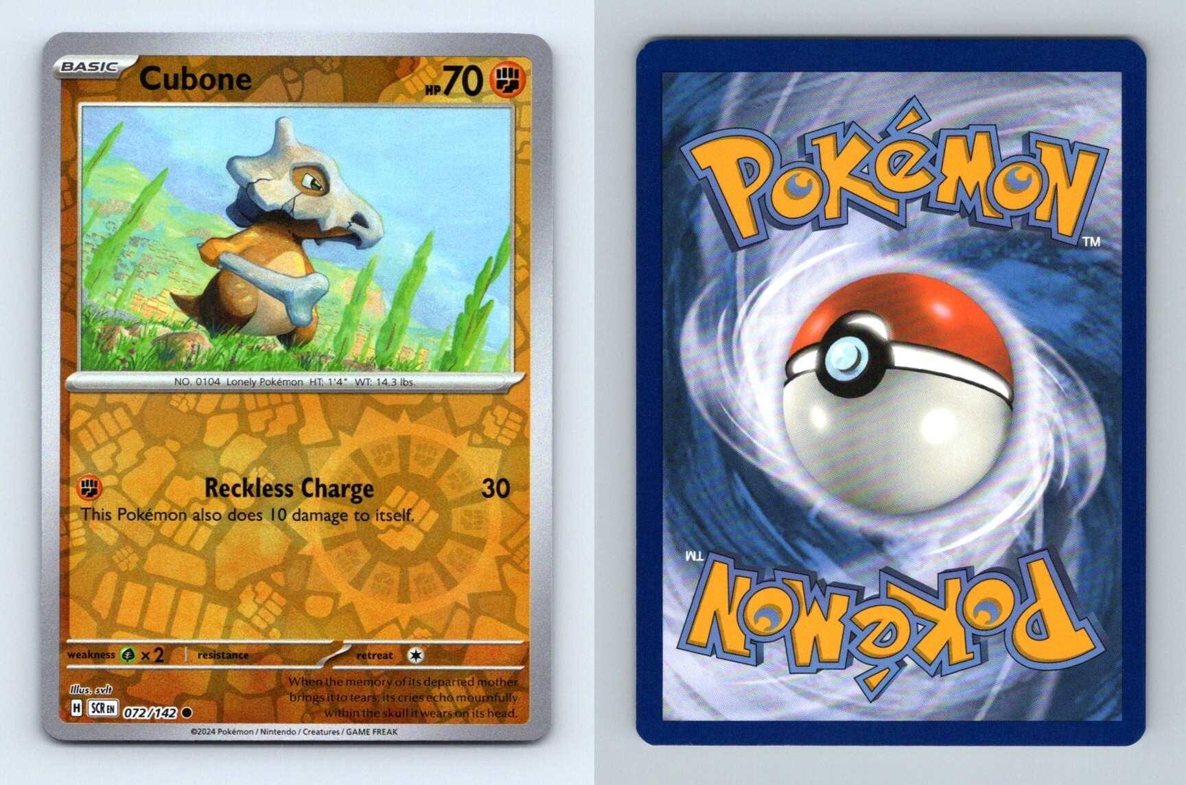 Cubone #72/142 SV Stellar Crown 2024 Reverse Holo Common Pokemon TCG Card