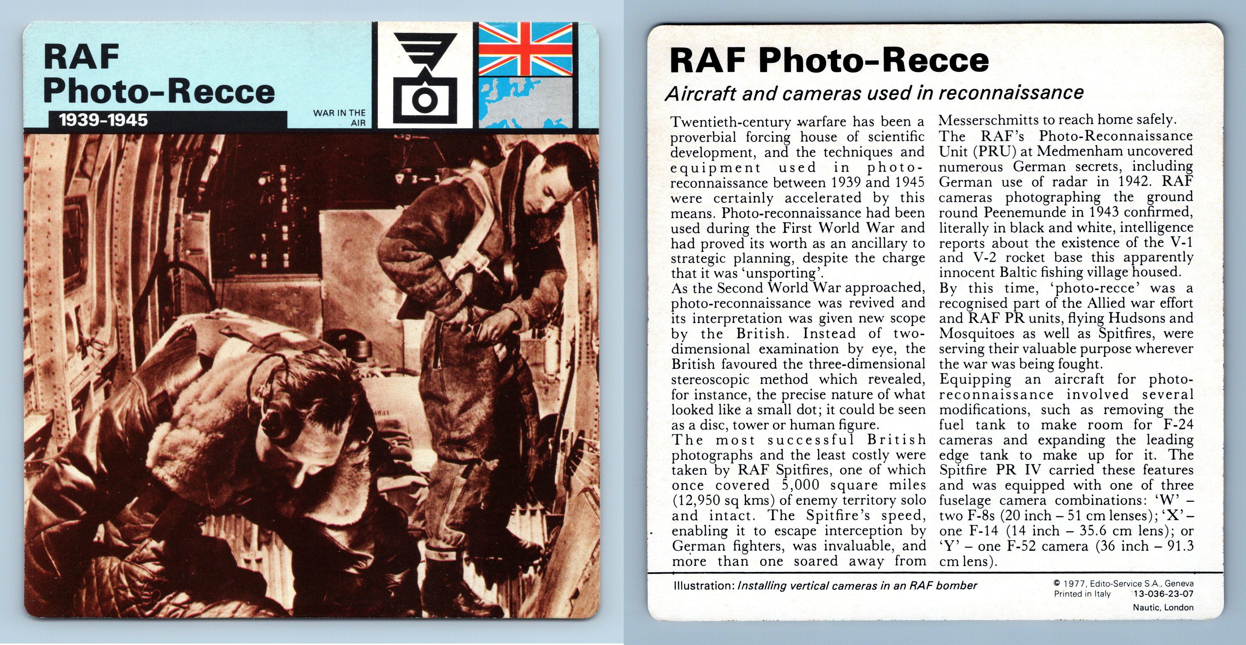 RAF Photo-Recce - 1939-45 - War In The Air - WW2 Edito-Service SA 1977 Card