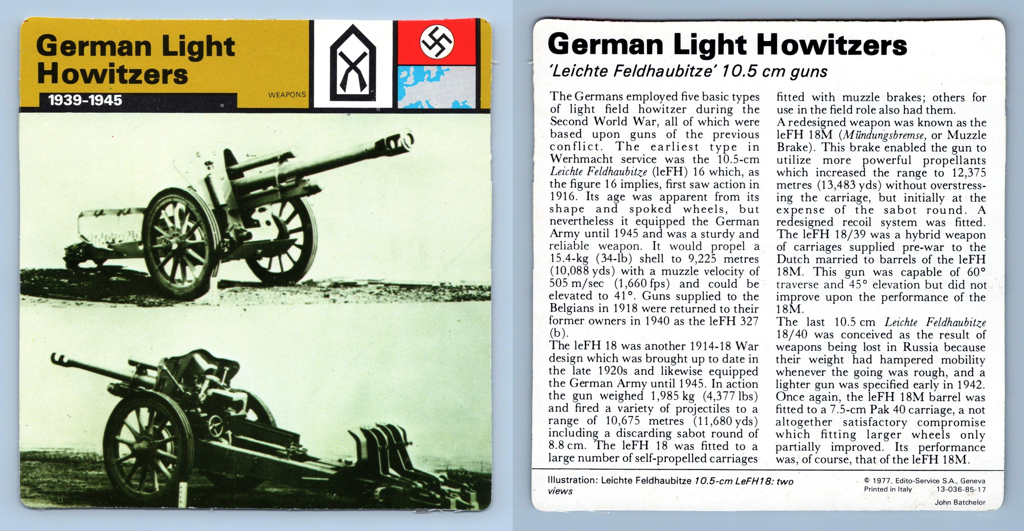 German Light Howitzers - 1939-45 - Weapons - WW2 Edito-Service SA 1977 Card