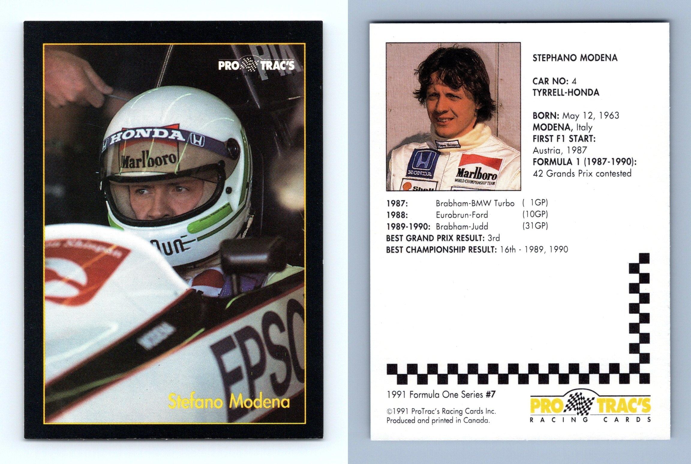 Stefano Modena #7 Formula 1 Pro Trac's 1991 Premier Racing Card