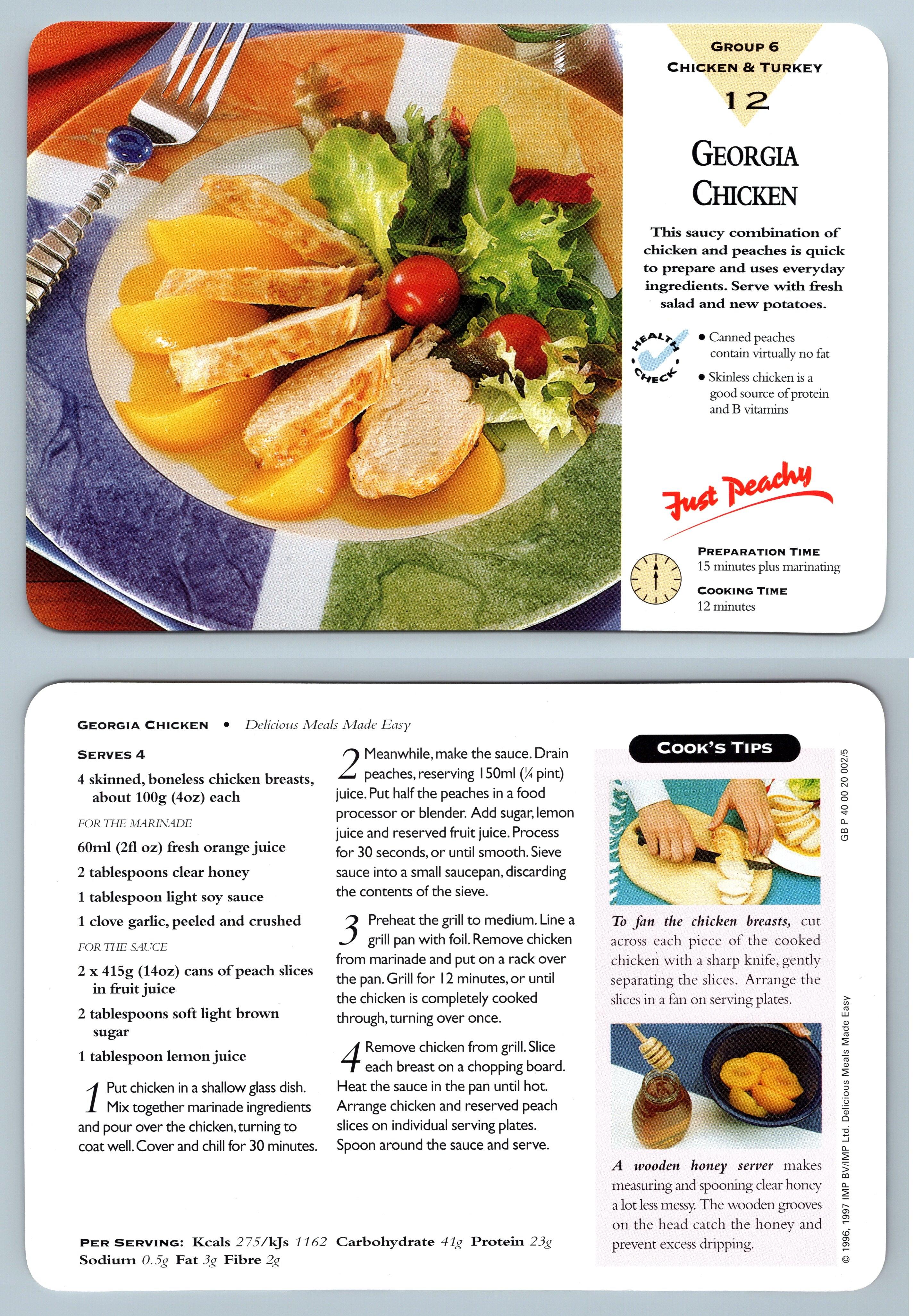 Georgia Chicken #12 Chicken - Delicious Meals Made Easy 1996-7 Recipe Card