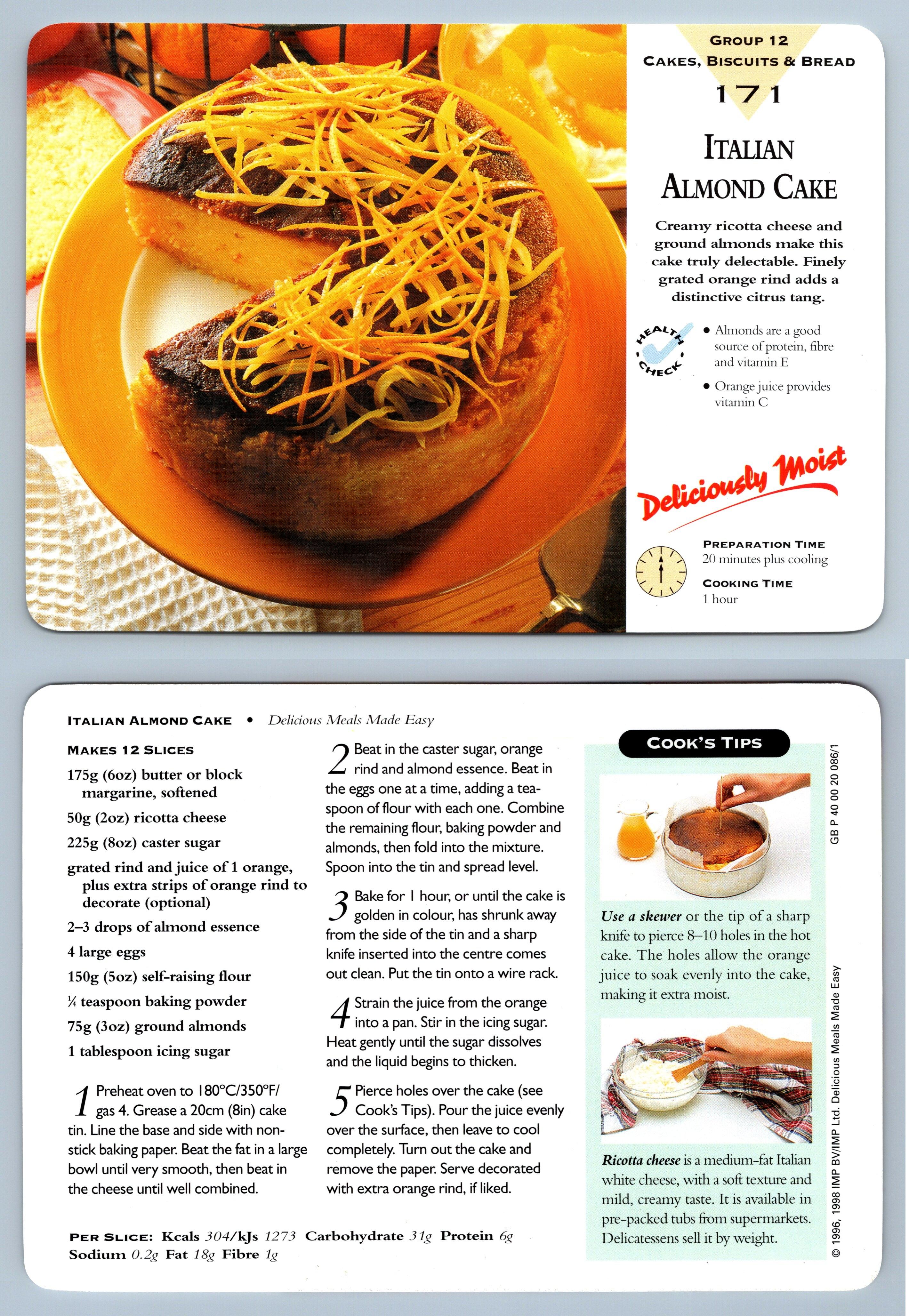 Italian Almond Cake #171 Cakes.. - Delicious Meals Made Easy 1996-7 ...