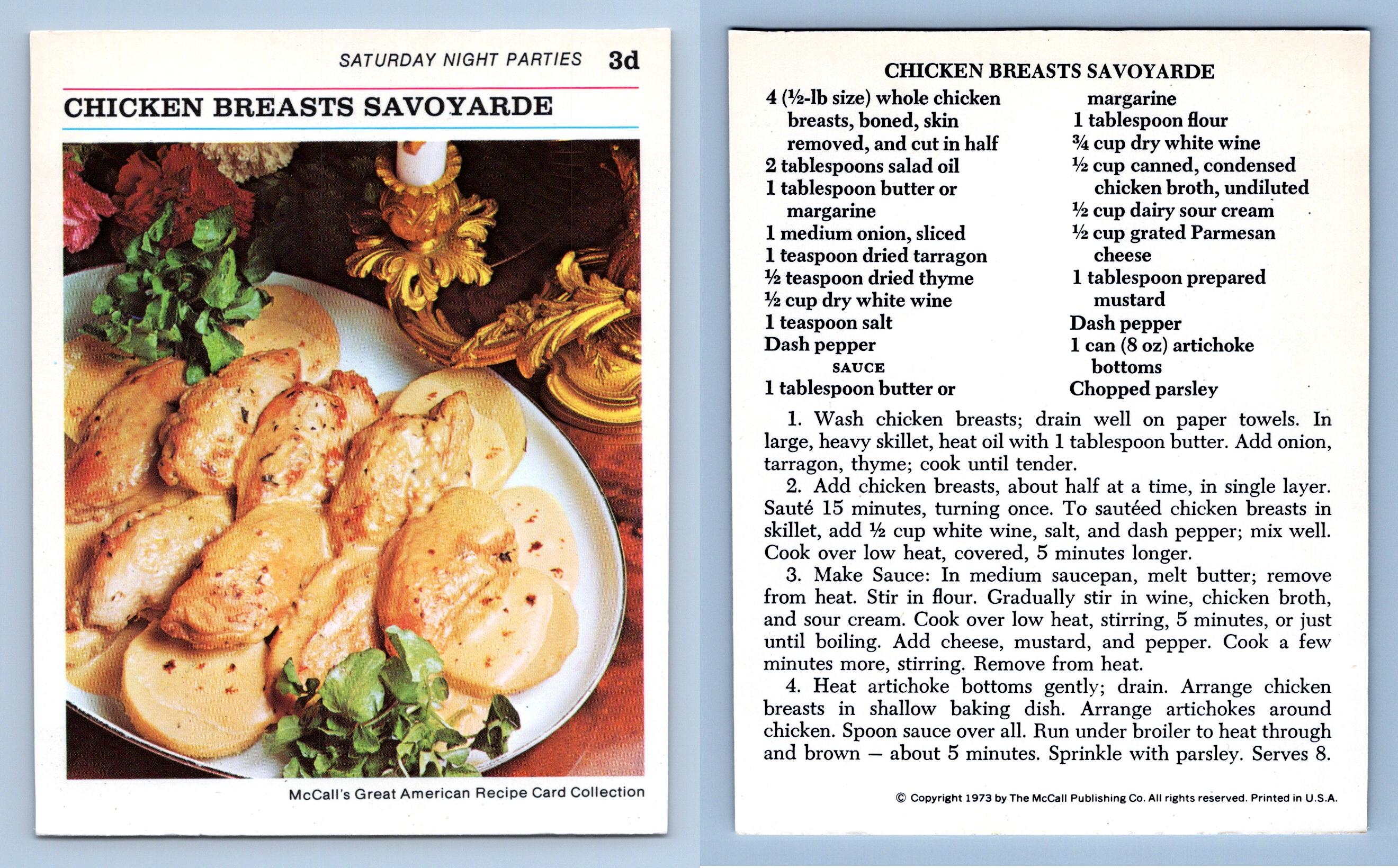 Chicken Breasts Savoyarde #3D Saturday McCall's Great American Recipe Card