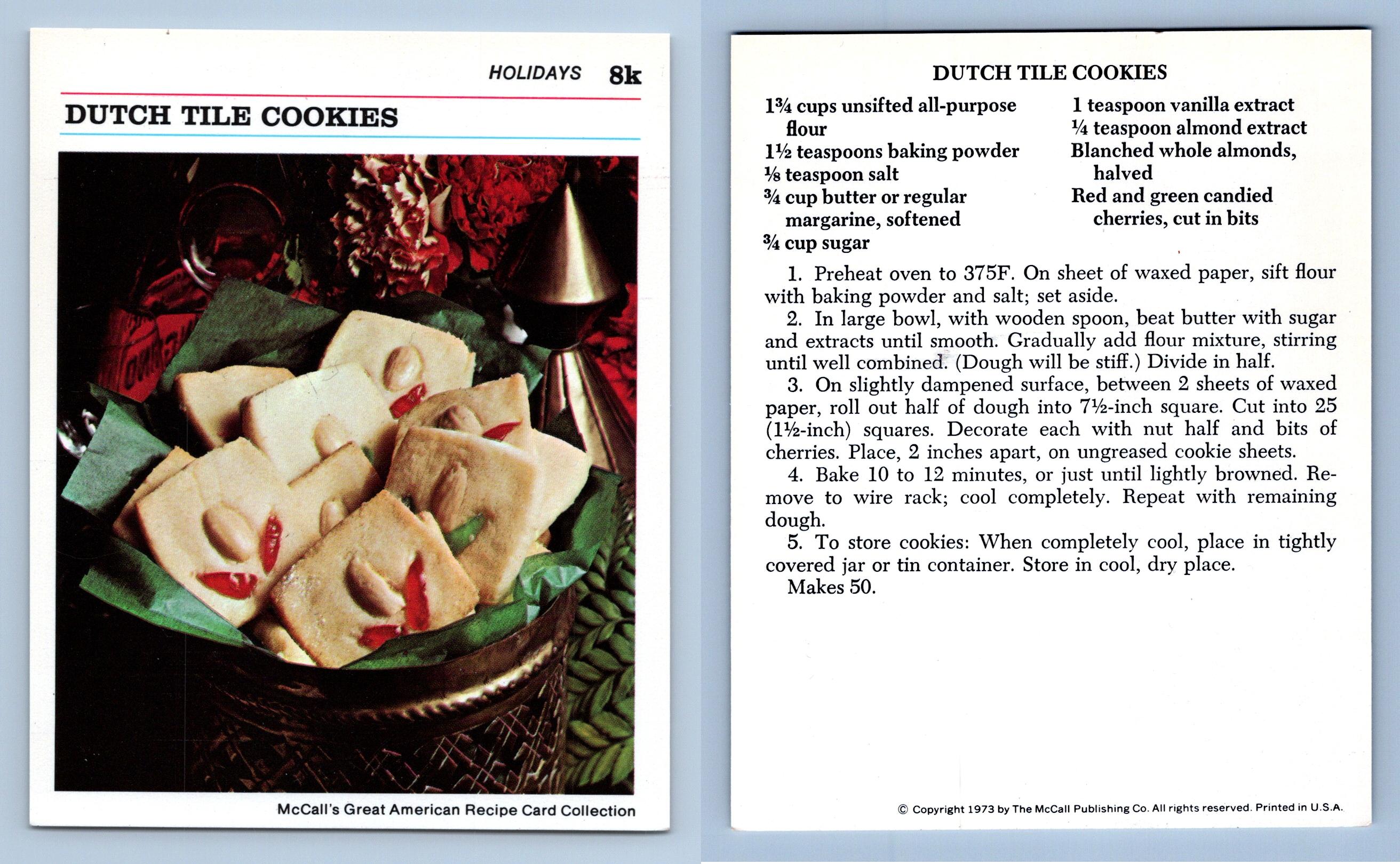 Dutch Tile Cookies #8K Holidays McCall's Great American Recipe Card