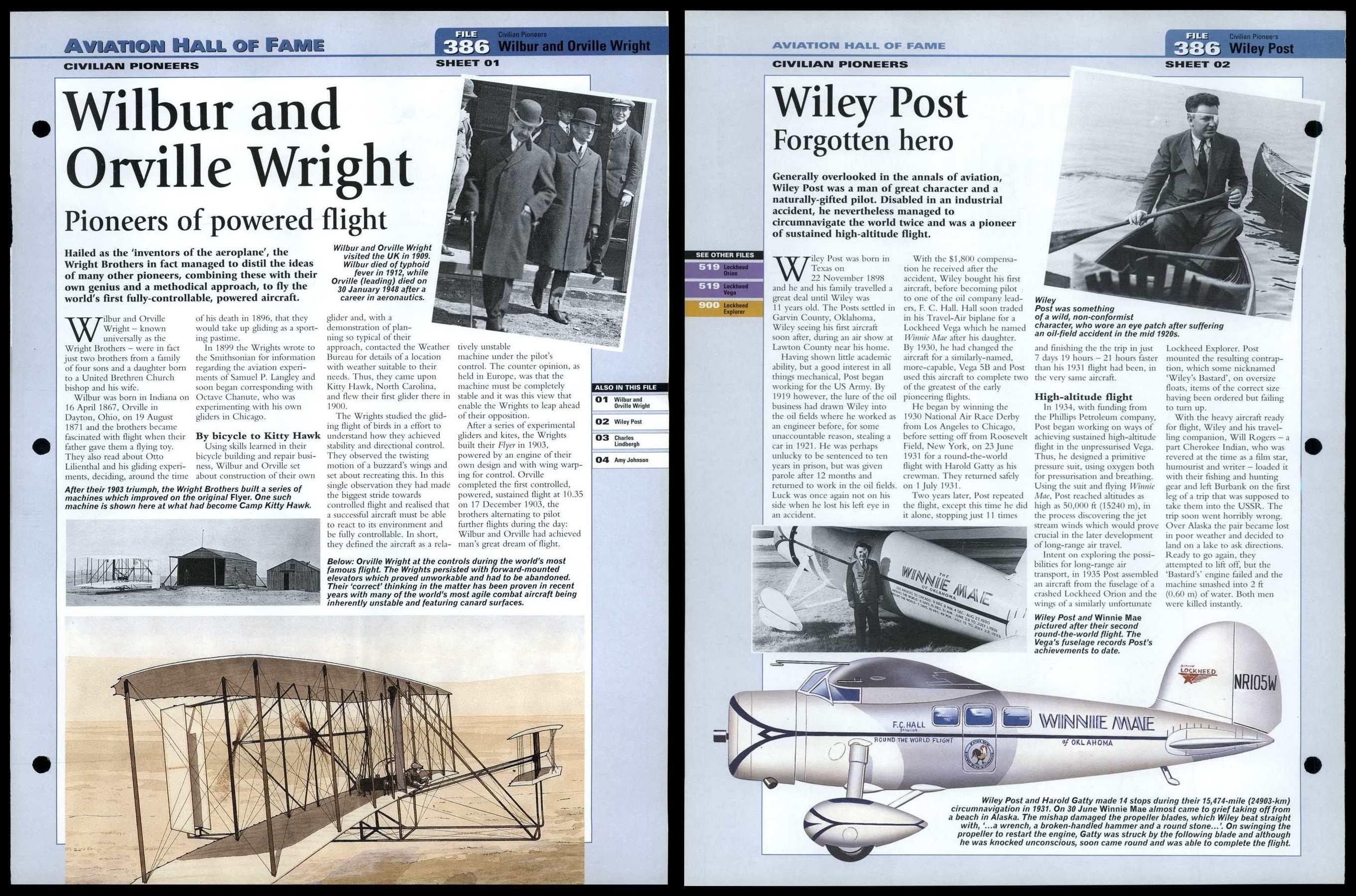 Wilbur & Orville Wright / Wiley Post - Hall Of Fame #386 World Aircraft ...