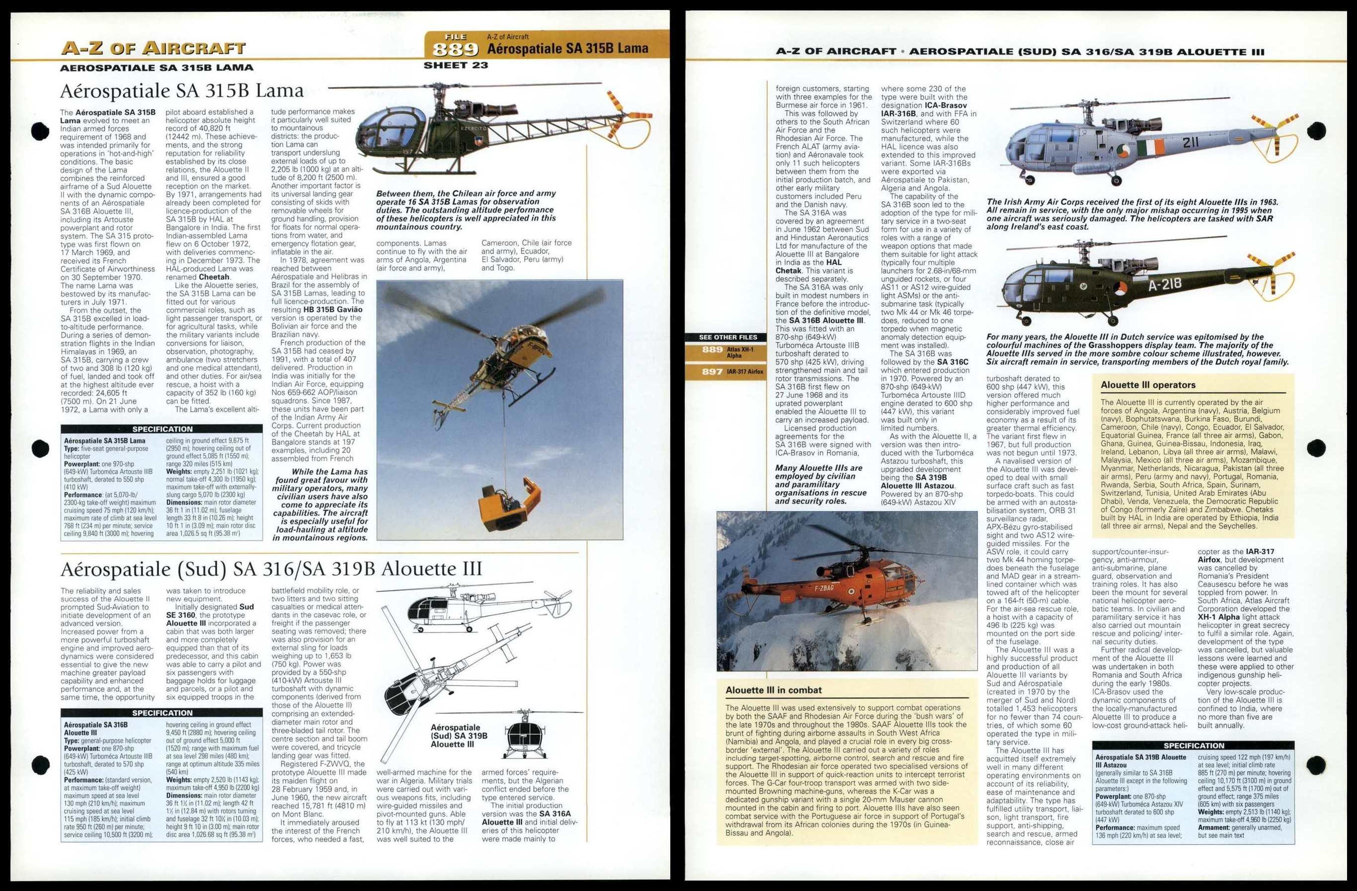 Aerospatiale SA 315B Lama - Aerospatiale (Sud) SA 316/SA 319B Alouette ...