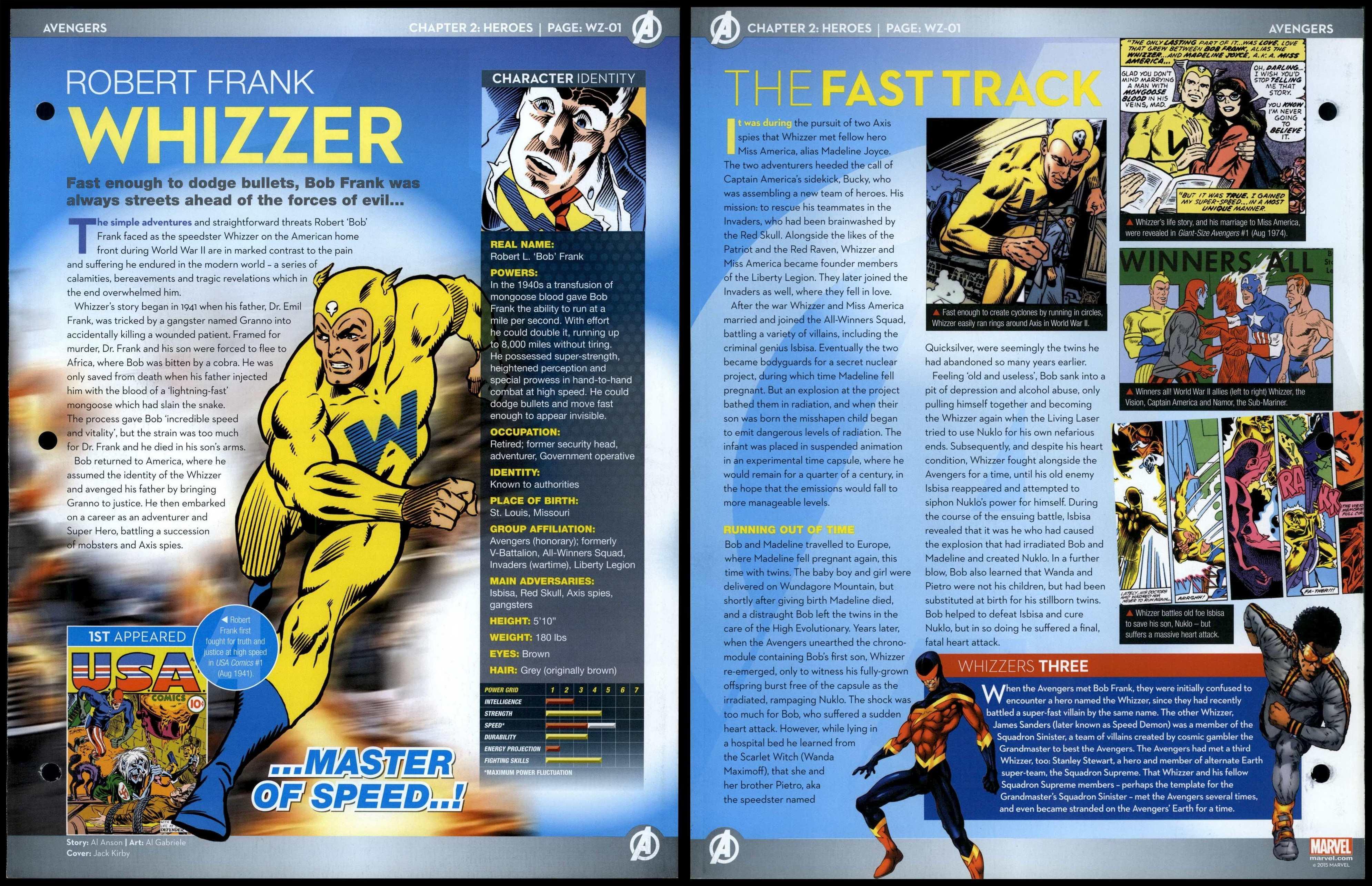 Whizzer - Robert Frank #WZ-01 Heroes - Avengers Marvel Fact File Page Whizzer - Robert Frank #WZ-01 Heroes - Avengers Marvel Fact File Page