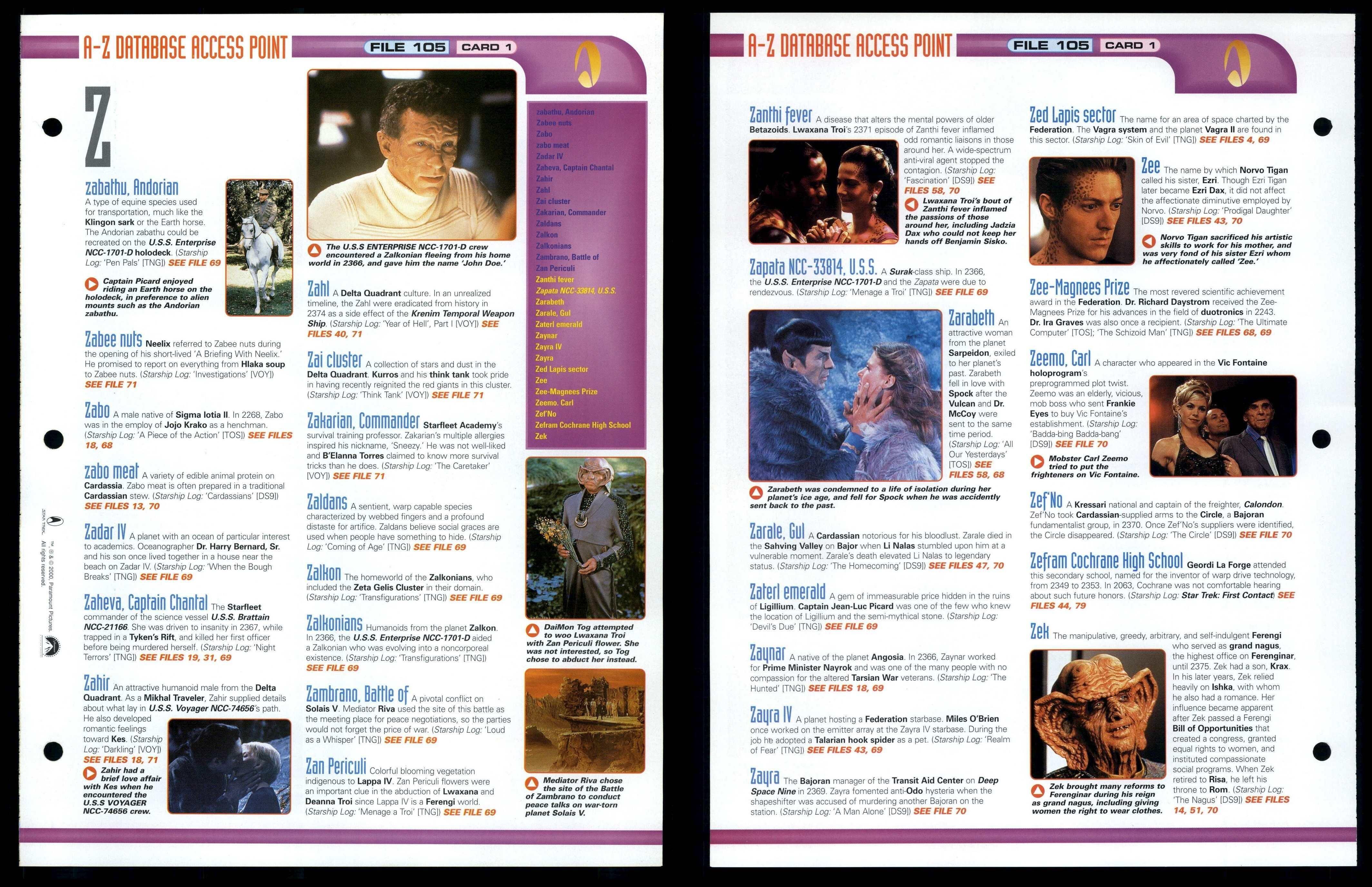 A-Z Database Access Point #1 - Z - Star Trek Fact File Page