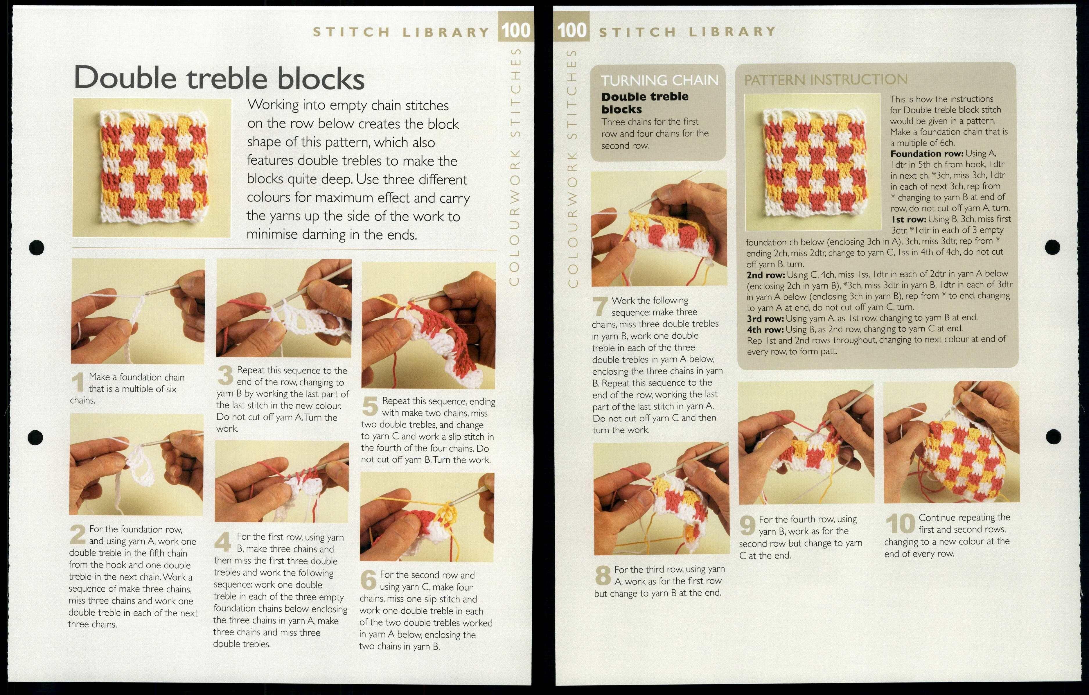 Double Treble Blocks #100 Stitch Library - The Art Of Crochet Pattern
