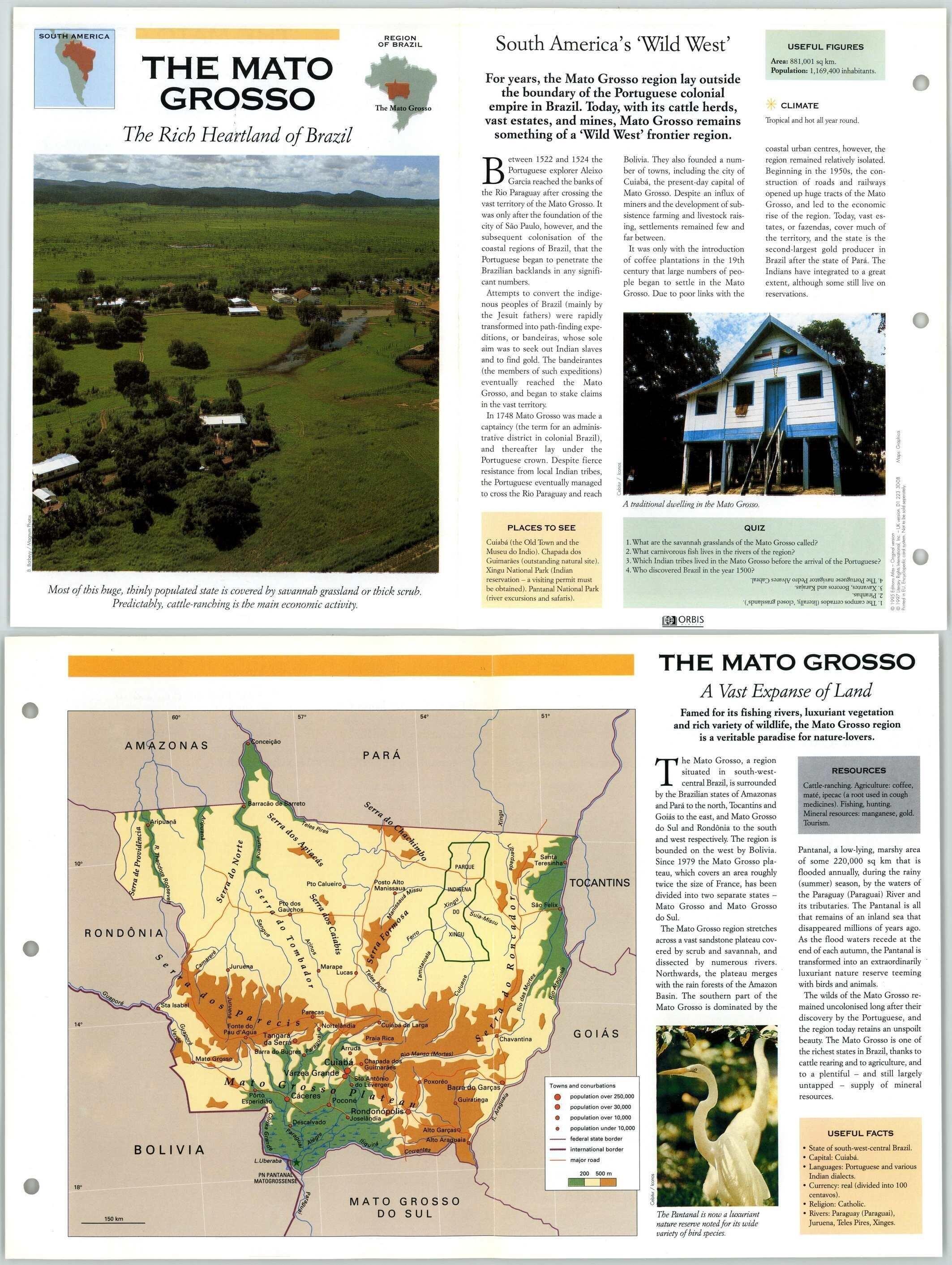 The Mato Grosso - South America - Atlas Of The World Fact File Fold-Out ...