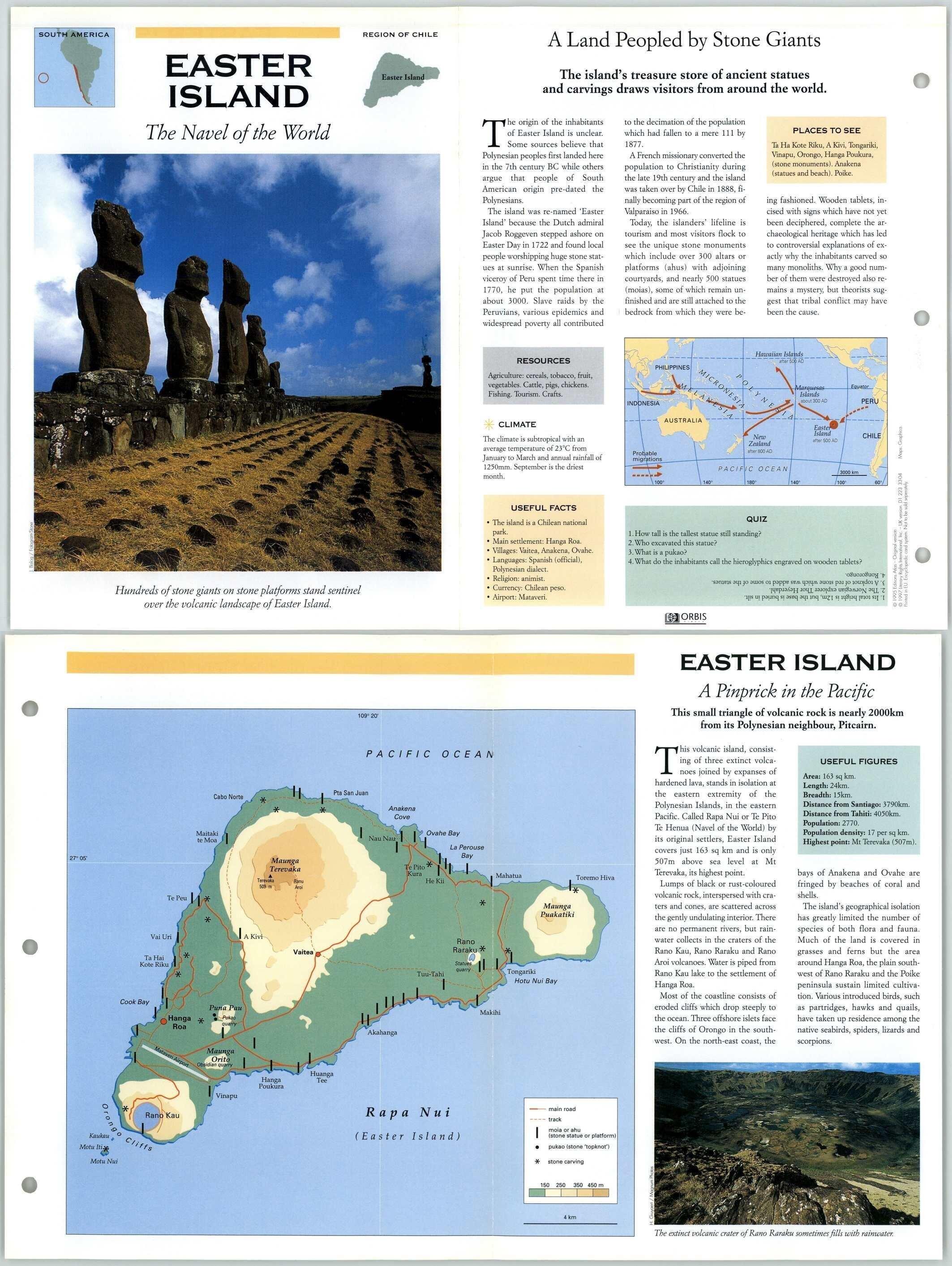 Easter Island - South America - Atlas Of The World Fact File Fold-Out Page