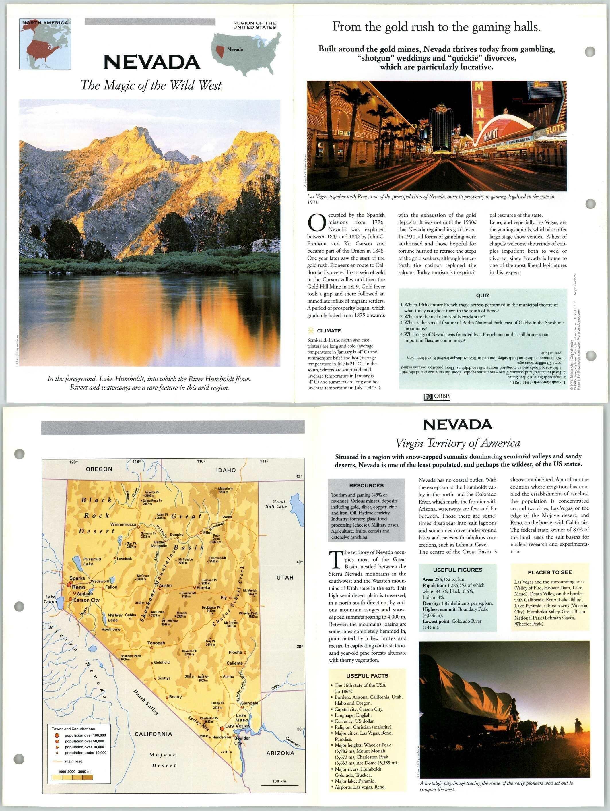 Nevada - North America - Atlas Of The World - Fact File Fold-Out Page
