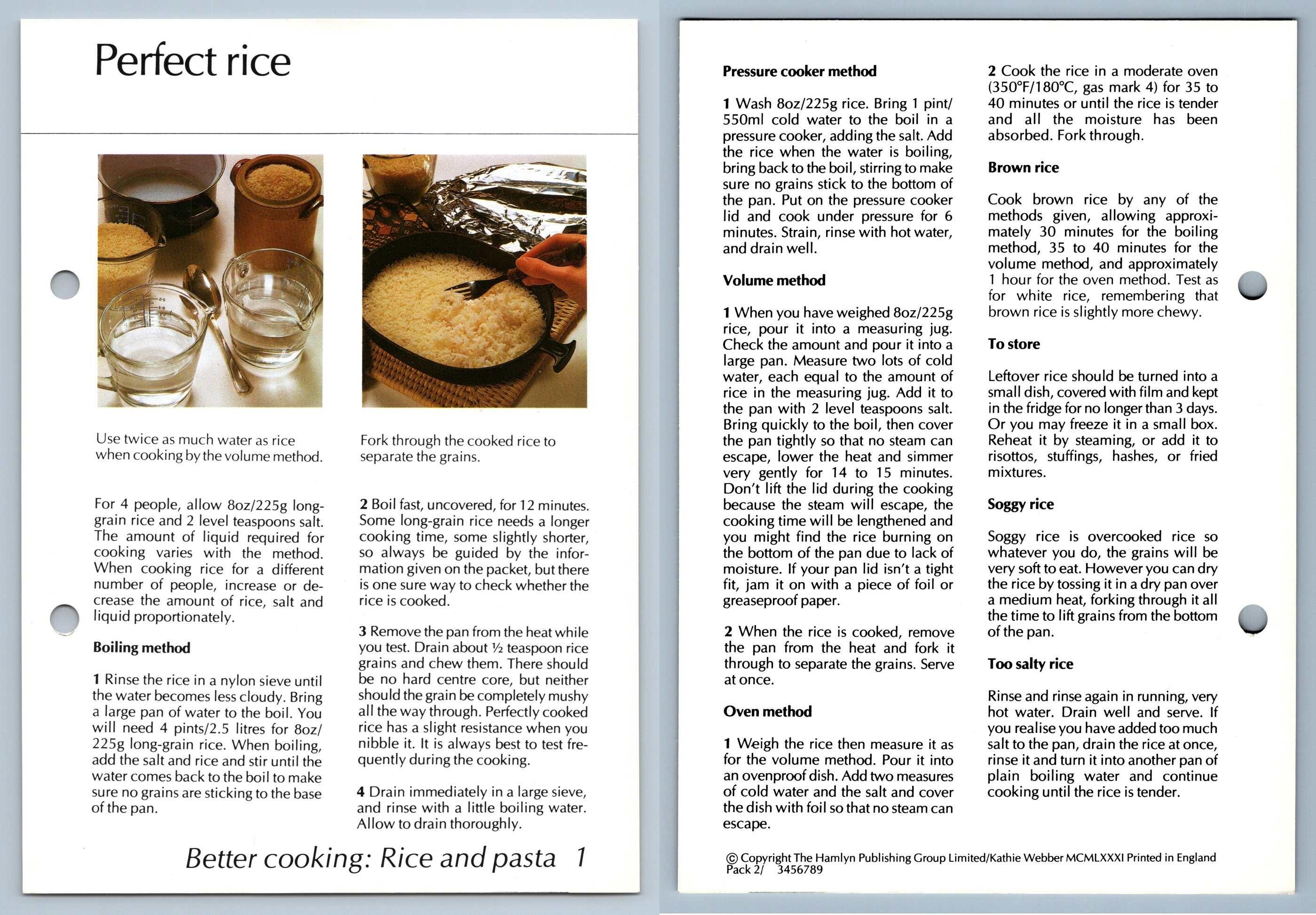Perfect Rice #1 Better Cooking Hamlyn All-Colour Cookery Card