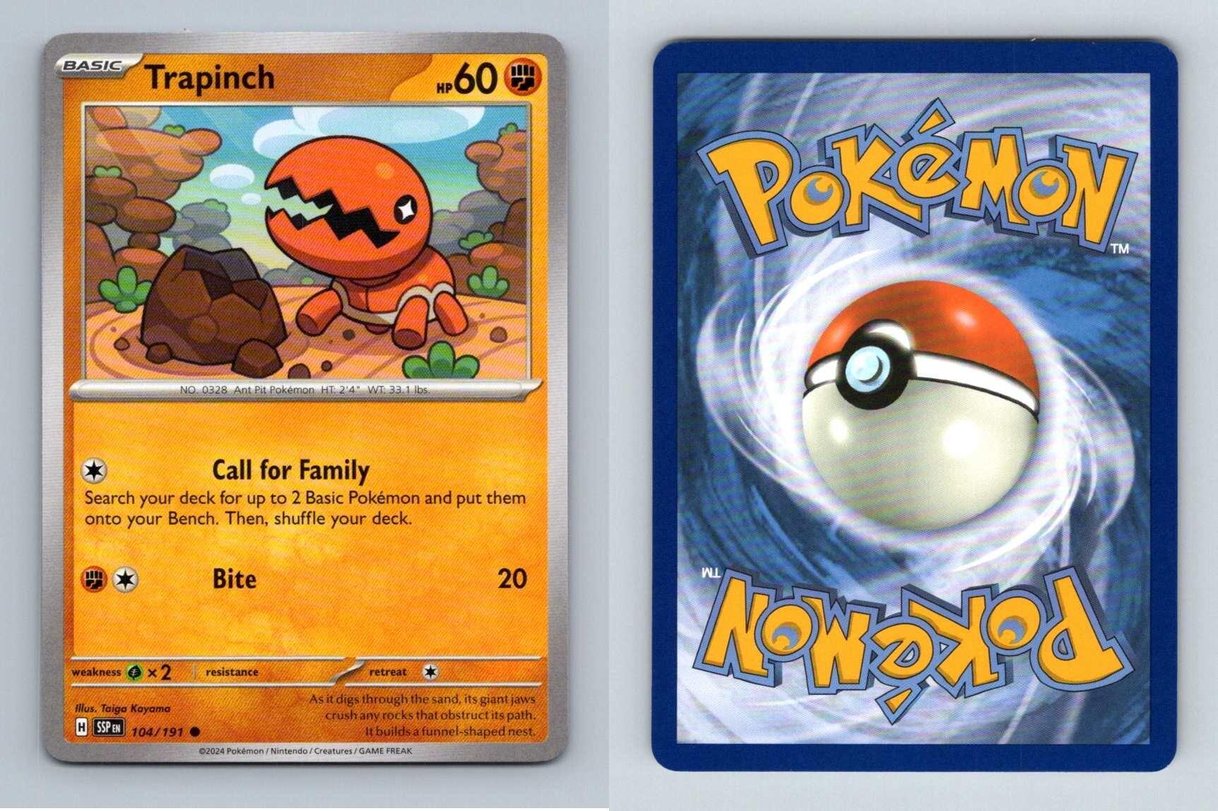 Trapinch #104/191 SV Surging Sparks 2024 Common Pokemon TCG Card