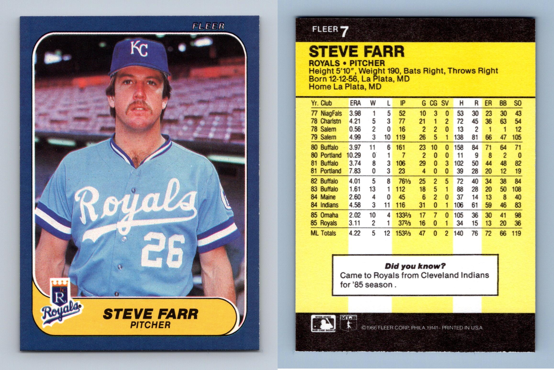 Steve Farr - Royals #7 Fleer 1986 Baseball Trading Card