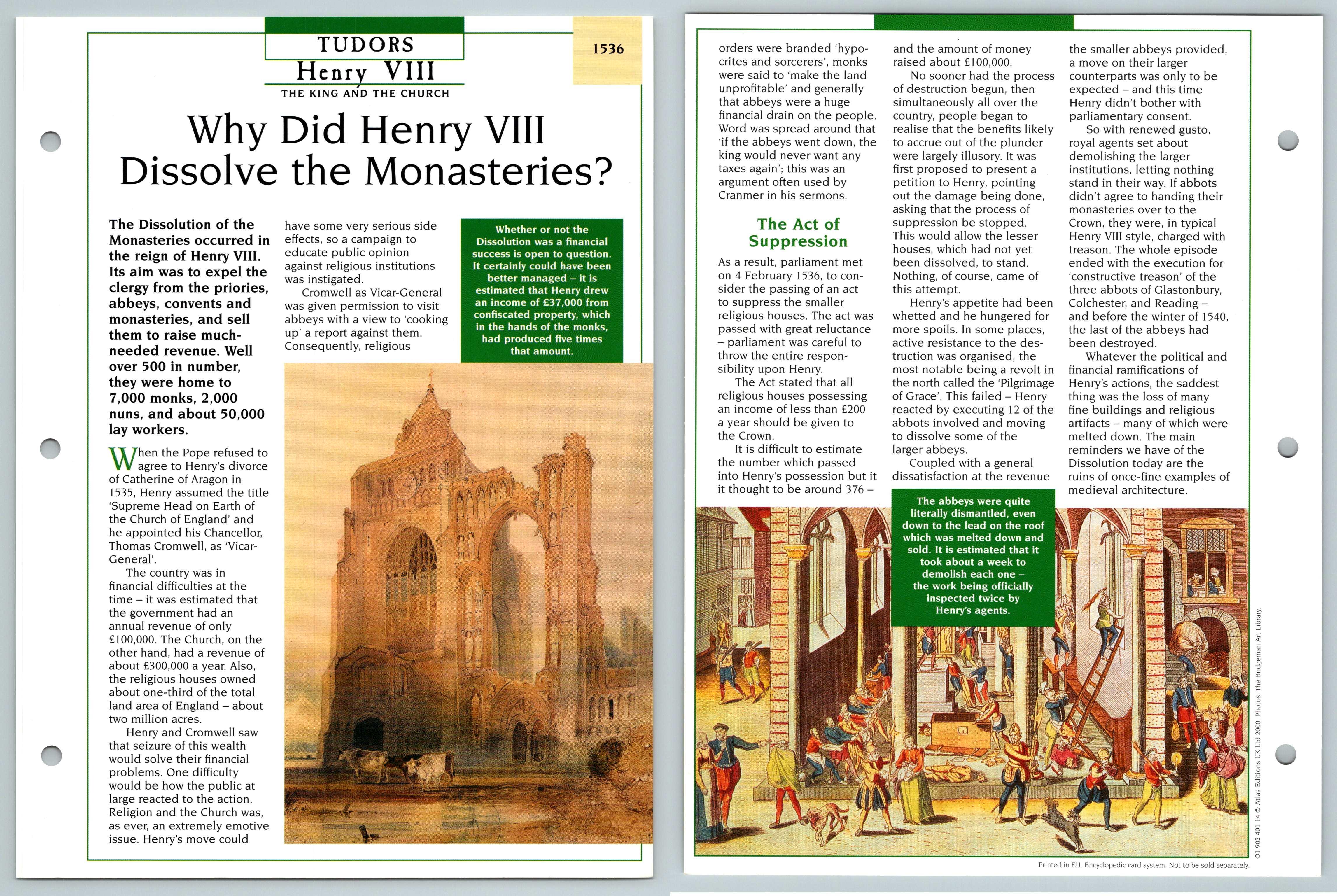 Henry VIII Dissolve Monasteries? 1536 Tudors Atlas Kings & Queens GB ...