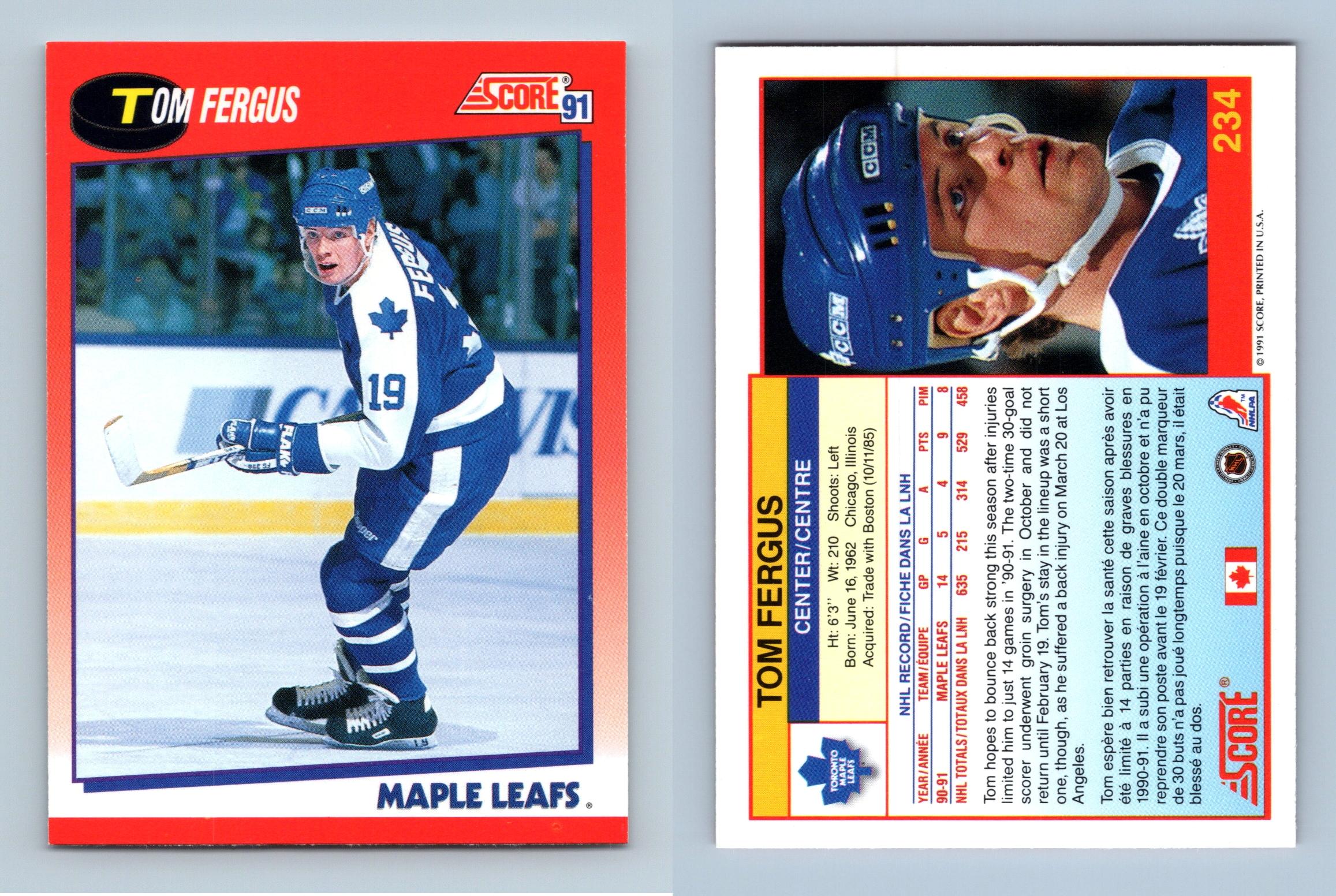 Tom Fergus - Maple Leafs #234 Score 1991-2 Bilingual NHL Hockey Card