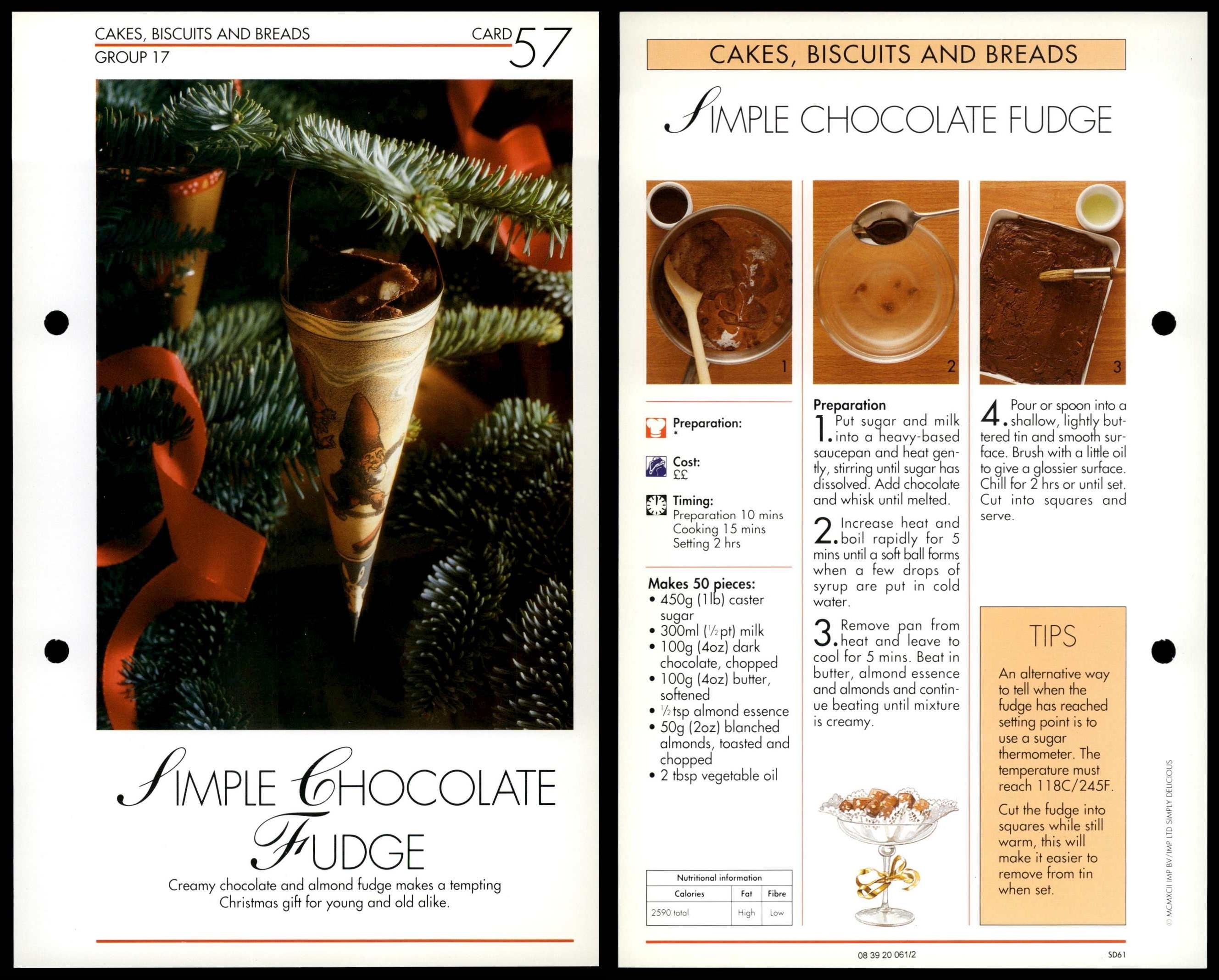 Simple Chocolate Fudge #57 Cakes - Simply Delicious 1992 IMP Ltd Recipe ...