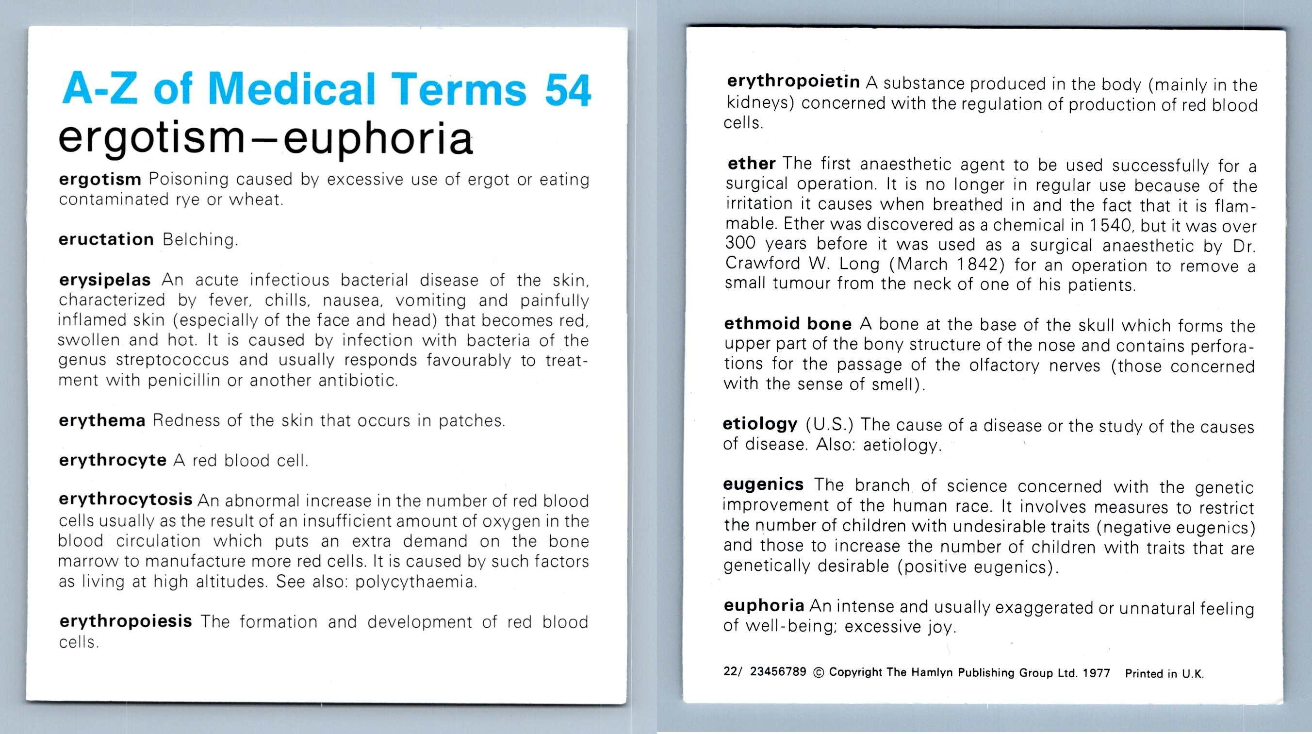 Ergotism-Euphoria #54 A-Z - Home Medical Guide 1975-8 Hamlyn Card