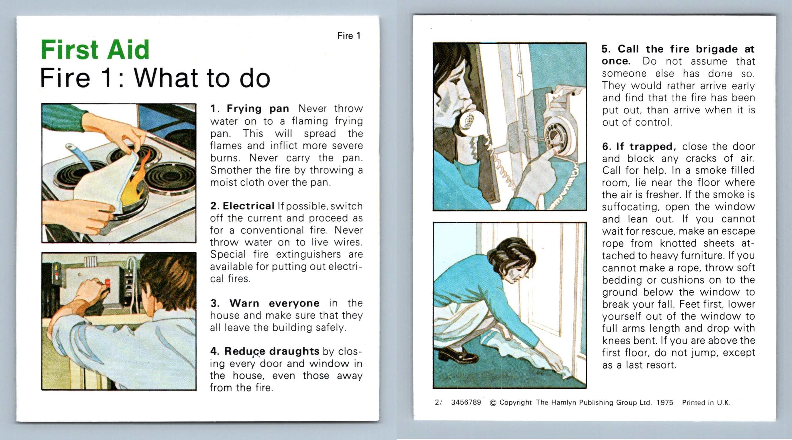 Fire 1 First Aid Home Medical Guide 1975 8 Hamlyn Card