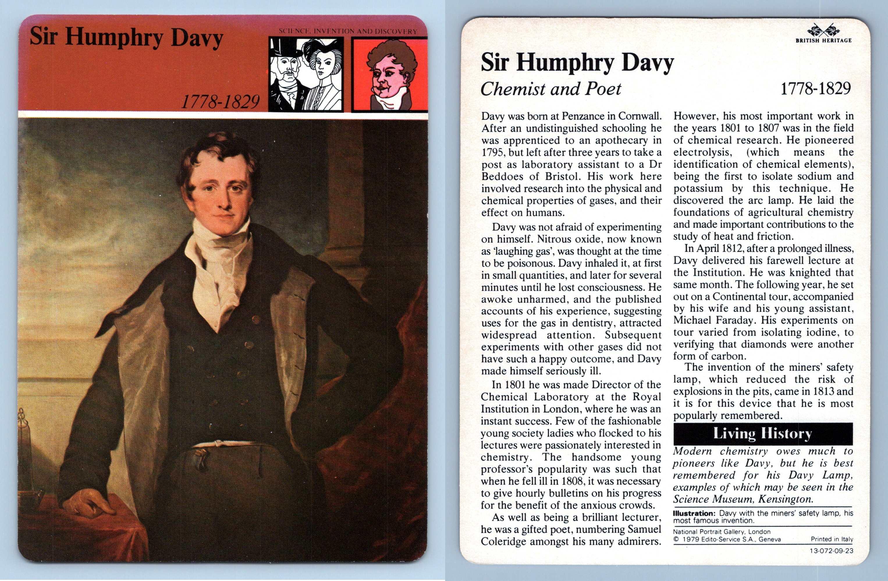 Sir Humphrey Davy - Science - British Heritage Edito-Service SA 1979 Card