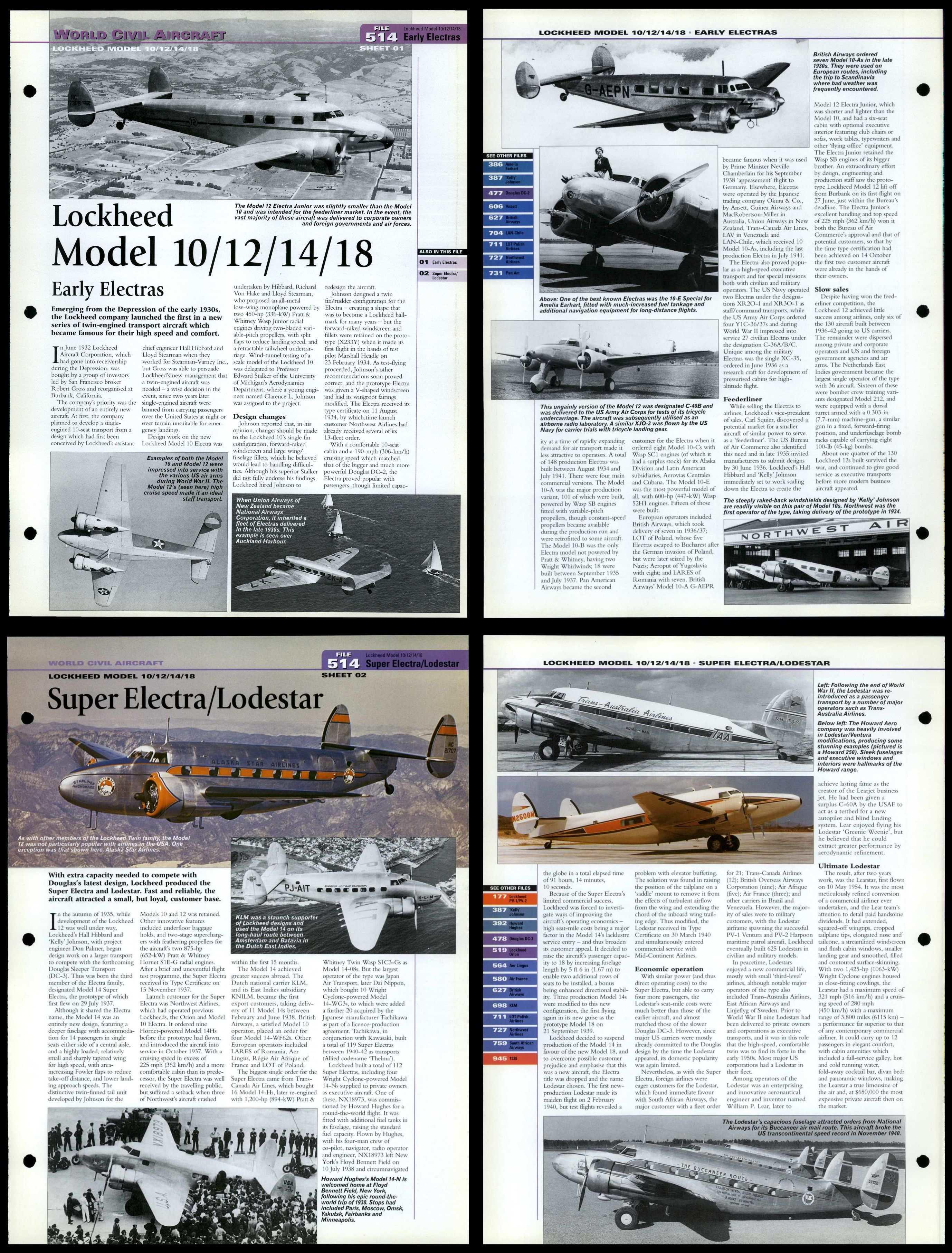 Lockheed Model 10/12/14/18 - Civil Aircraft #514 World Aircraft ...