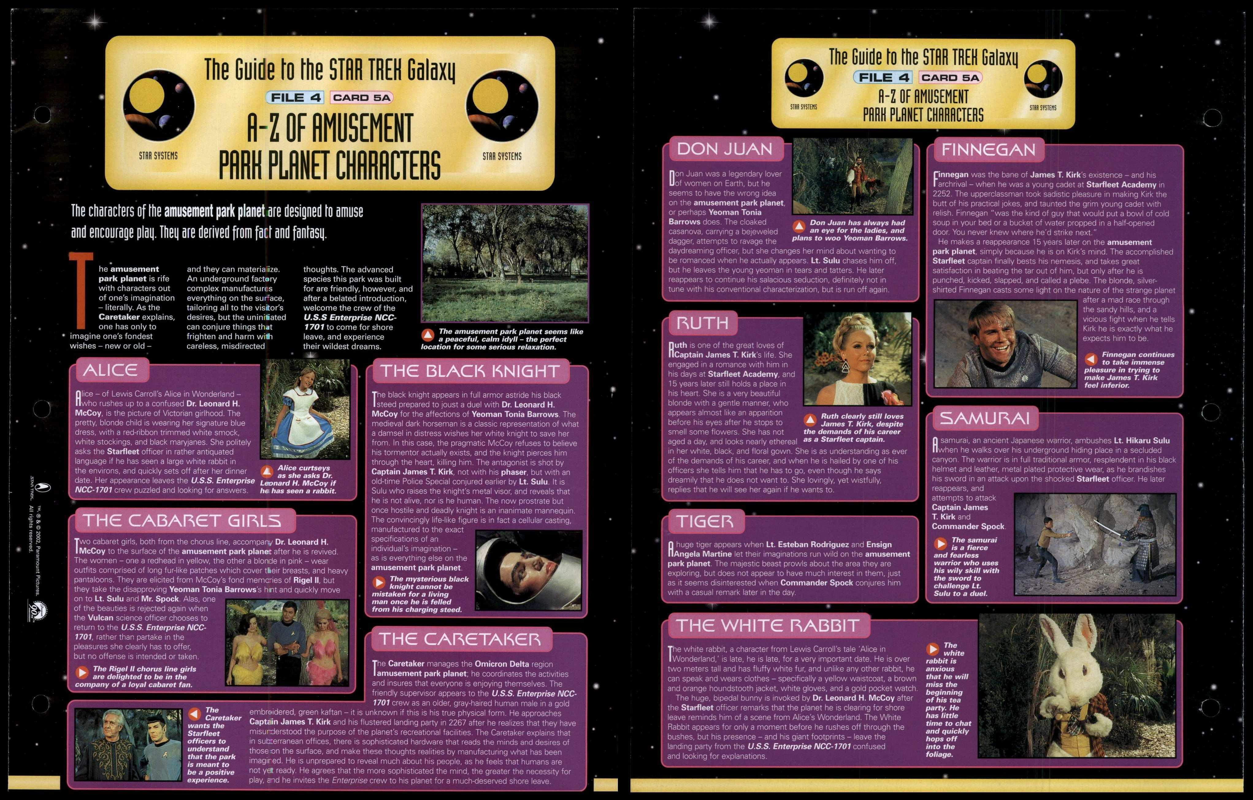 A-Z Amusement Park Planet Chartacters - Star Systems  - Star Trek Fact File Page