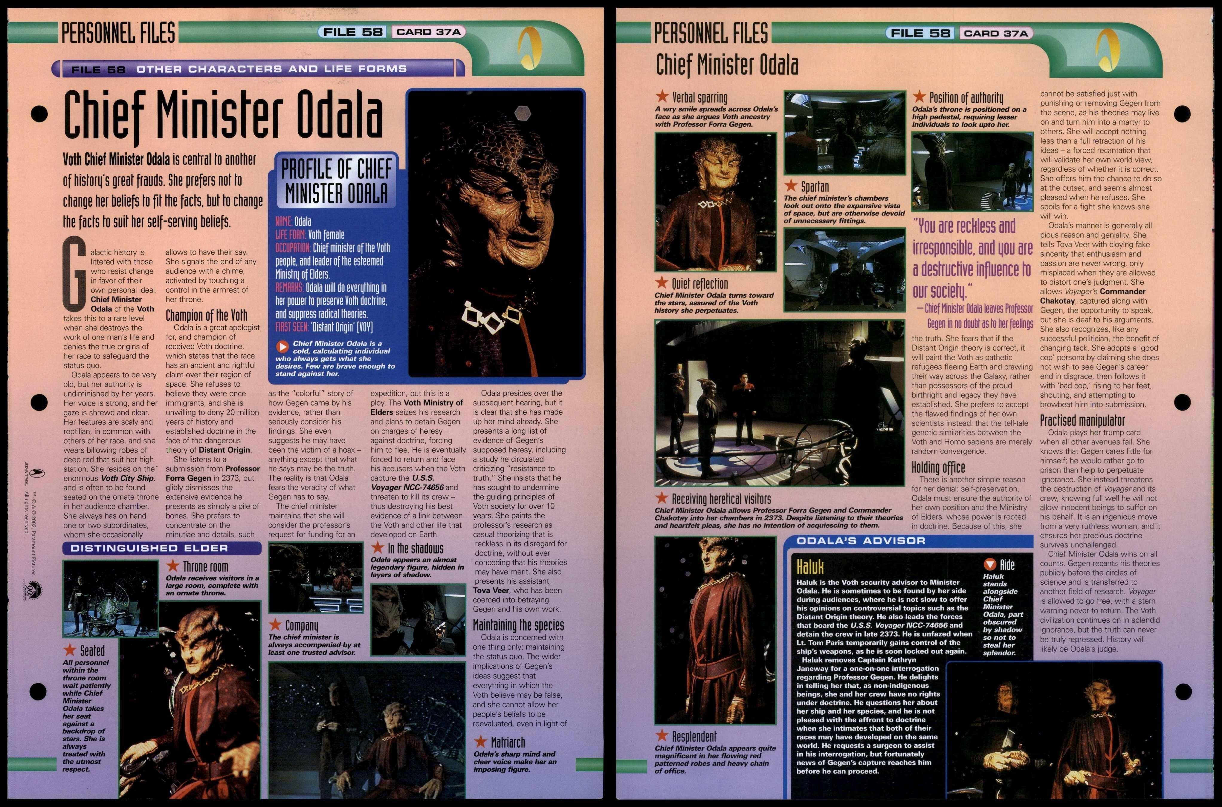 Chief Minister Odala - Other Characters - Star Trek Fact File Page