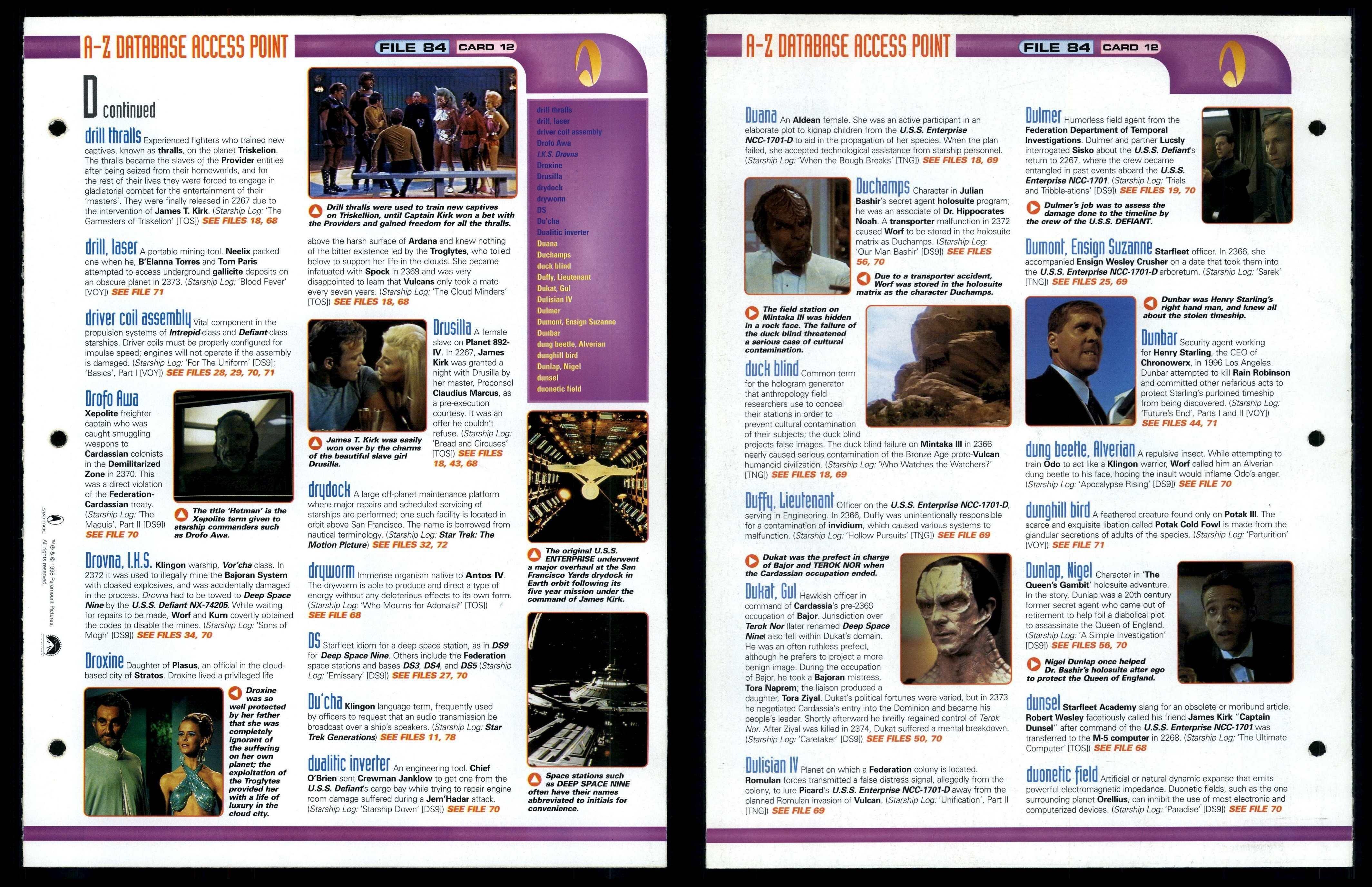A-Z Database Access Point #12 - D - Star Trek Fact File Page