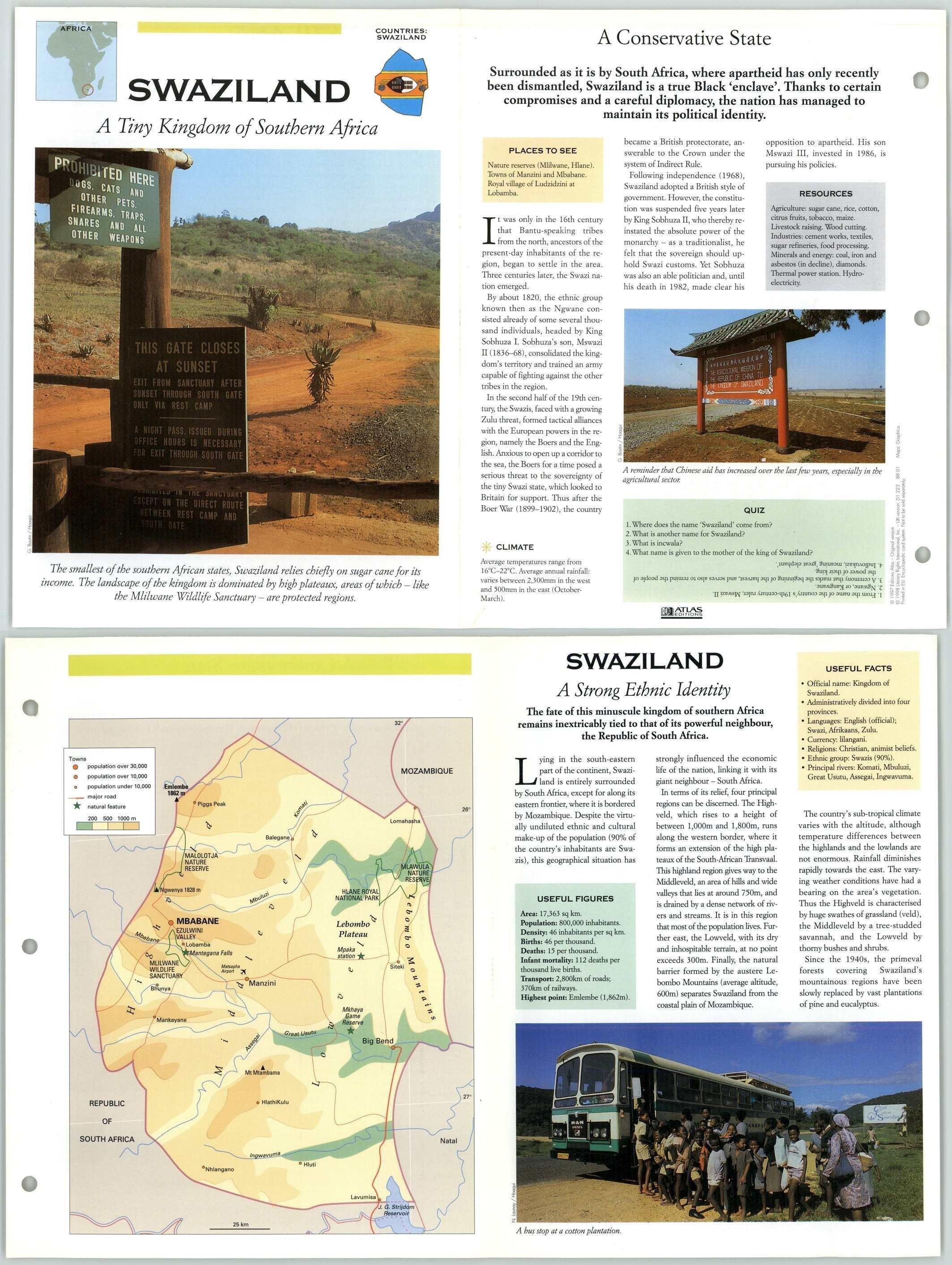 Swaziland - Africa - Atlas Of The World - Fact File Fold-Out Page