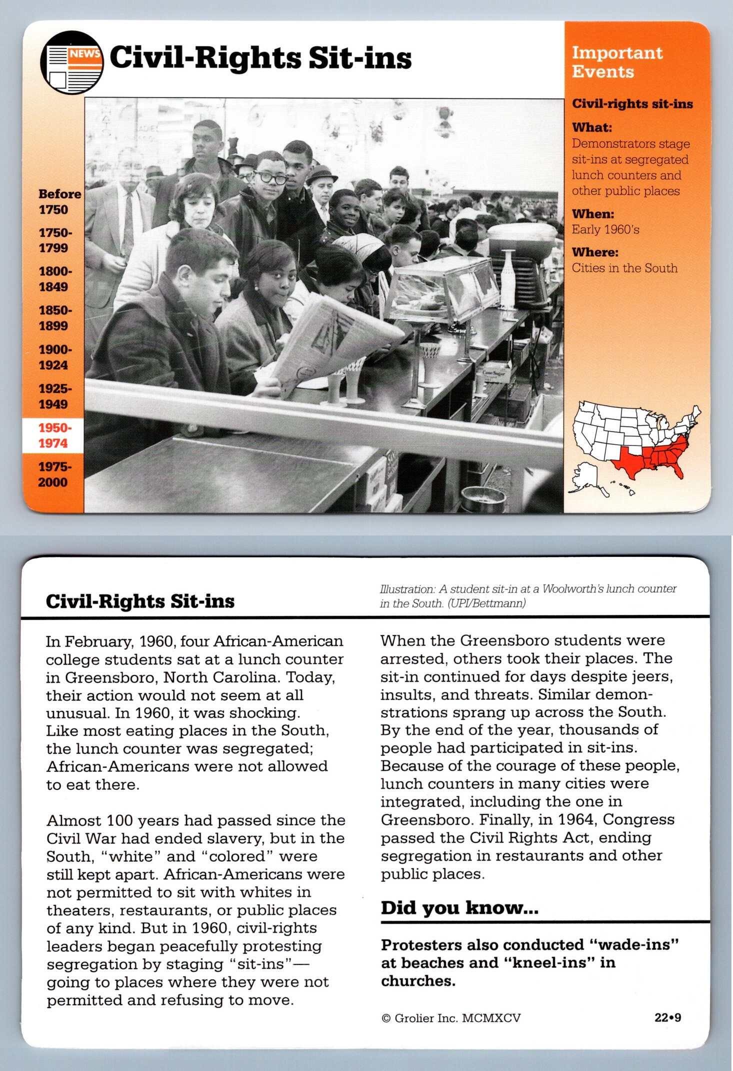 Civil-Rights Sit-Ins #22.9 - Events - Story Of America Grolier Card