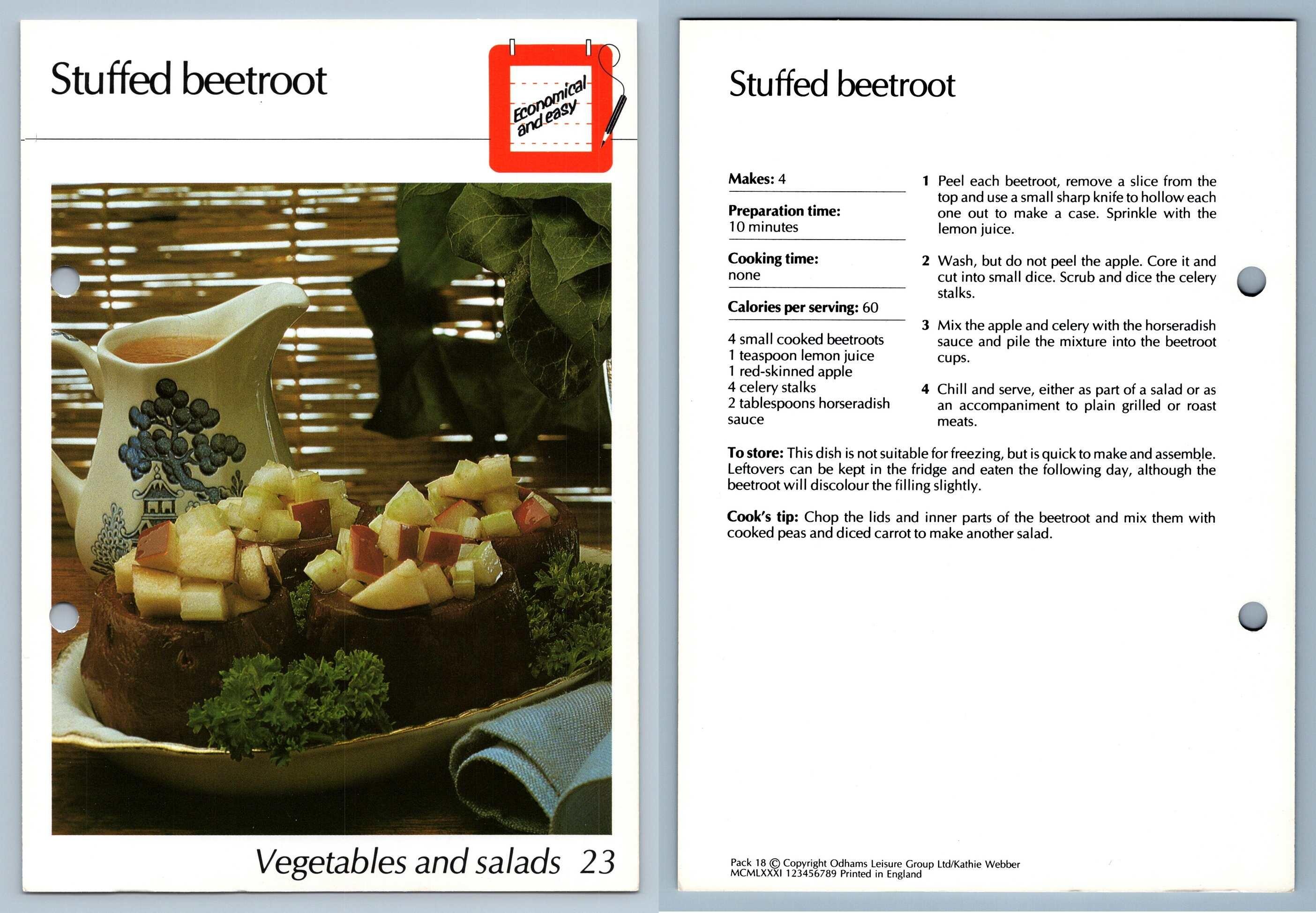 Stuffed Beetroot #23 Veg Hamlyn All-Colour Cookery Card