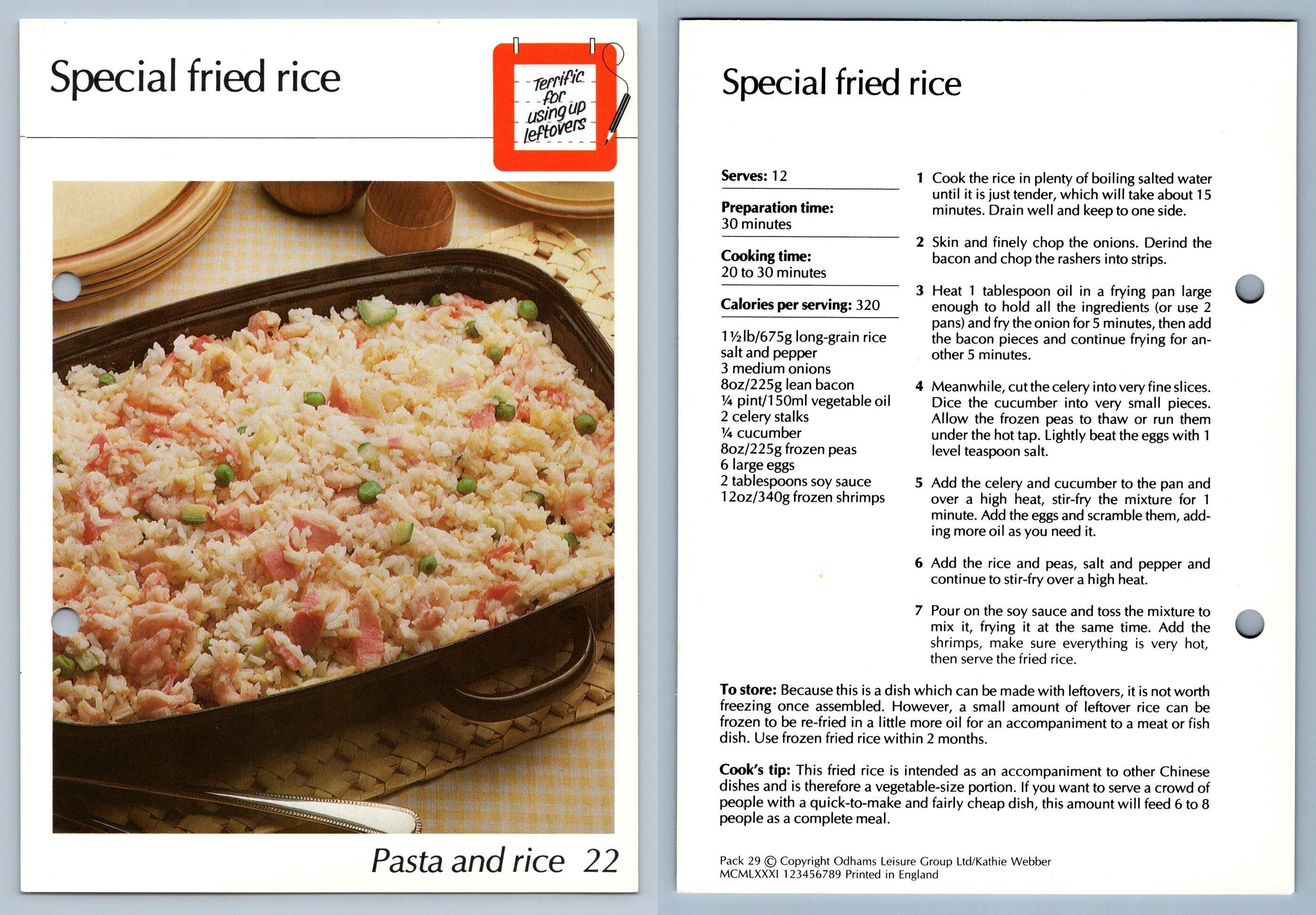 Special Fried Rice #22 Pasta & Rice Hamlyn All-Colour Cookery Card