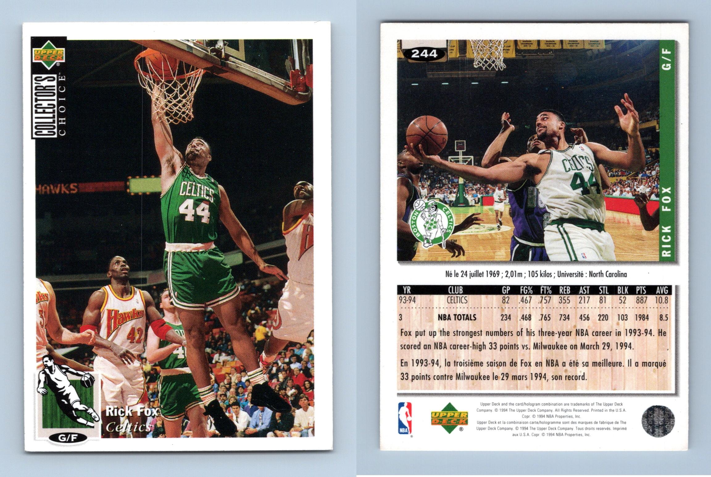 Rick Fox #244 Collectors Choice 1994-95 Upper Deck NBA Eng/French Card