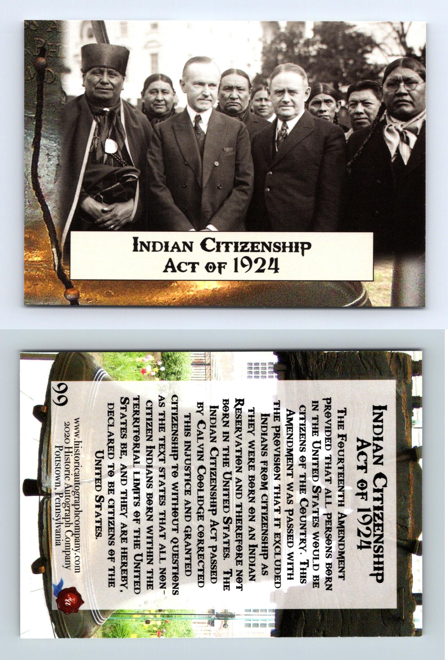 Indian Citizenship Act Of 1924 #99 POTUS First 36 Historic Autographs ...