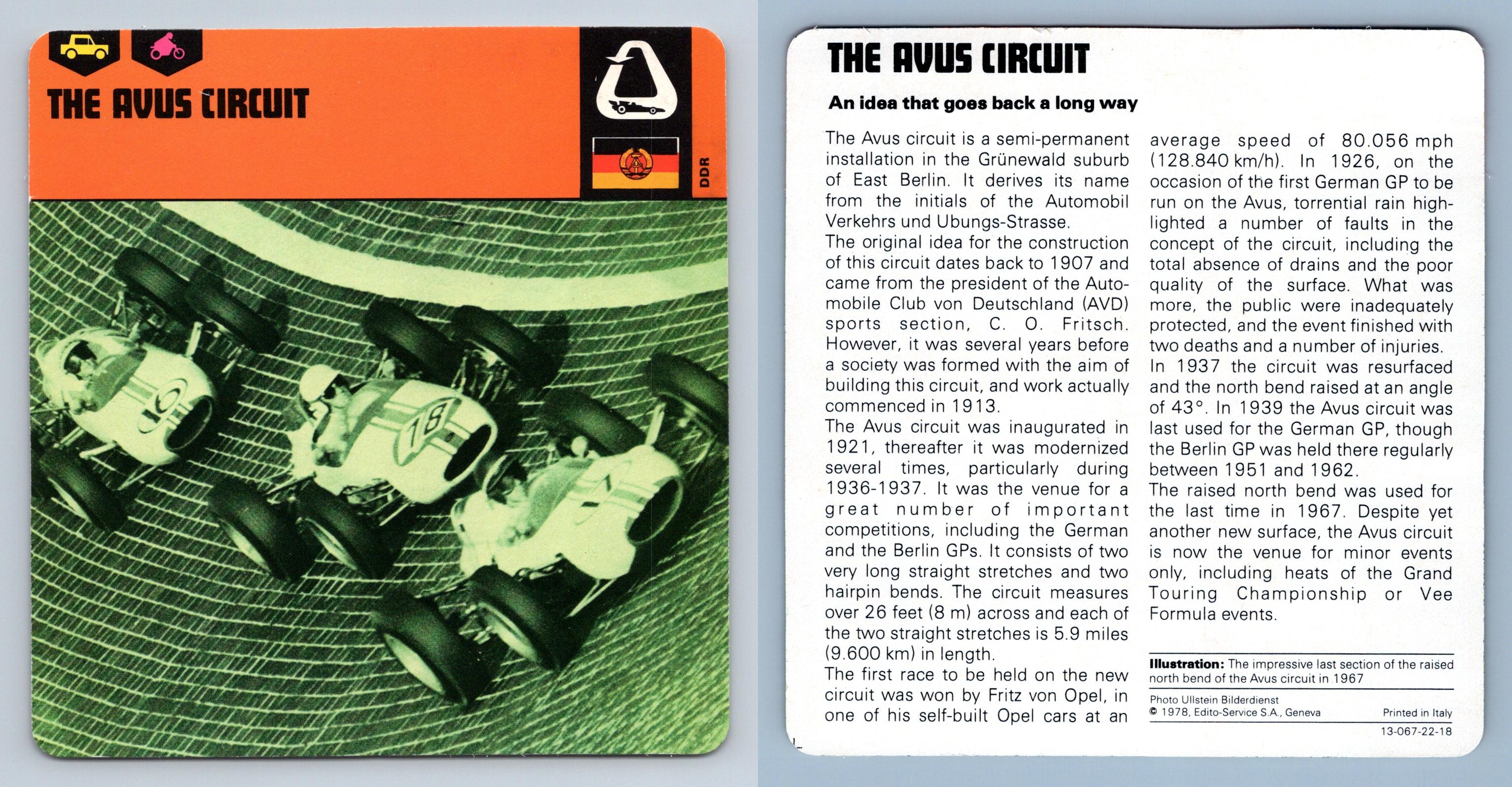The Avus Circuit - Circuits - Edito Service #22-18 Auto Rally Card