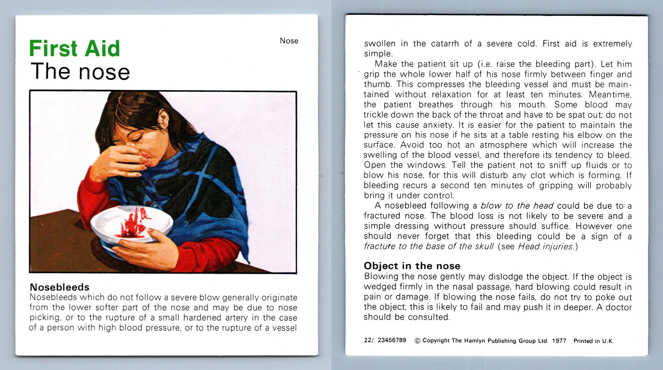 The Nose First Aid Home Medical Guide 1975 8 Hamlyn Card