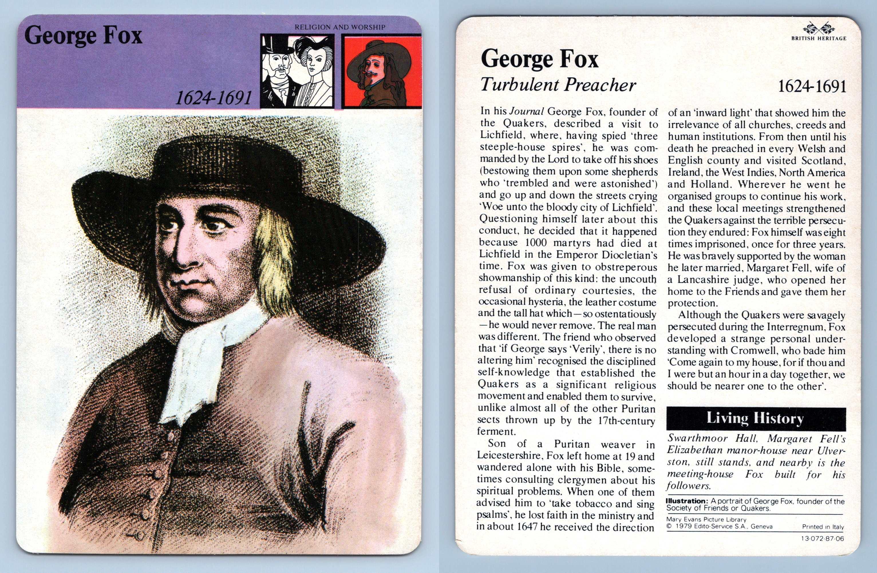 George Fox - Religion - British Heritage Edito-Service SA 1979 Card